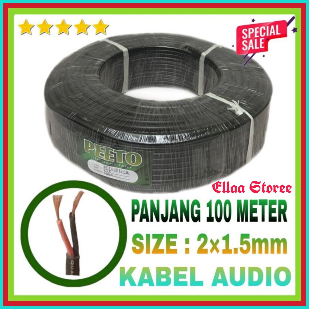 Kabel Audio/Listrik/Mic PEETO Serabut Tebal 2x1.5mm 100 Meter Kabel ...