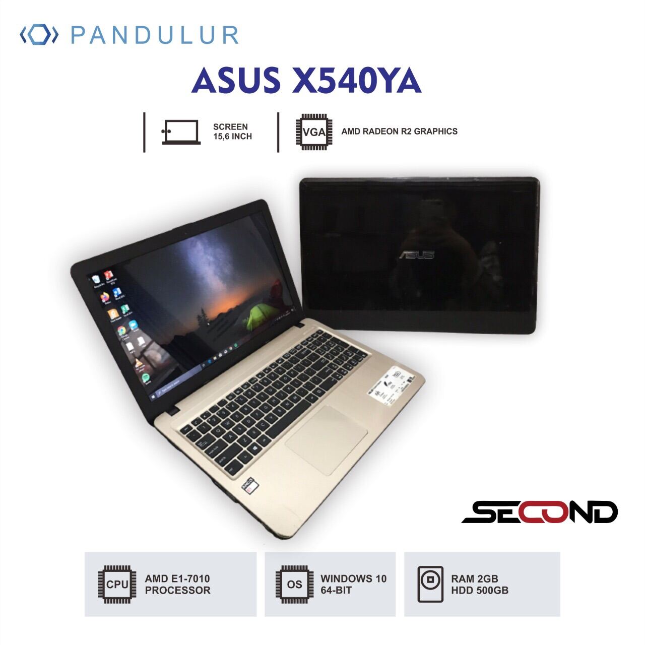 LAPTOP ASUS X540YA AMD E1-7010 2GB/500GB | Lazada Indonesia