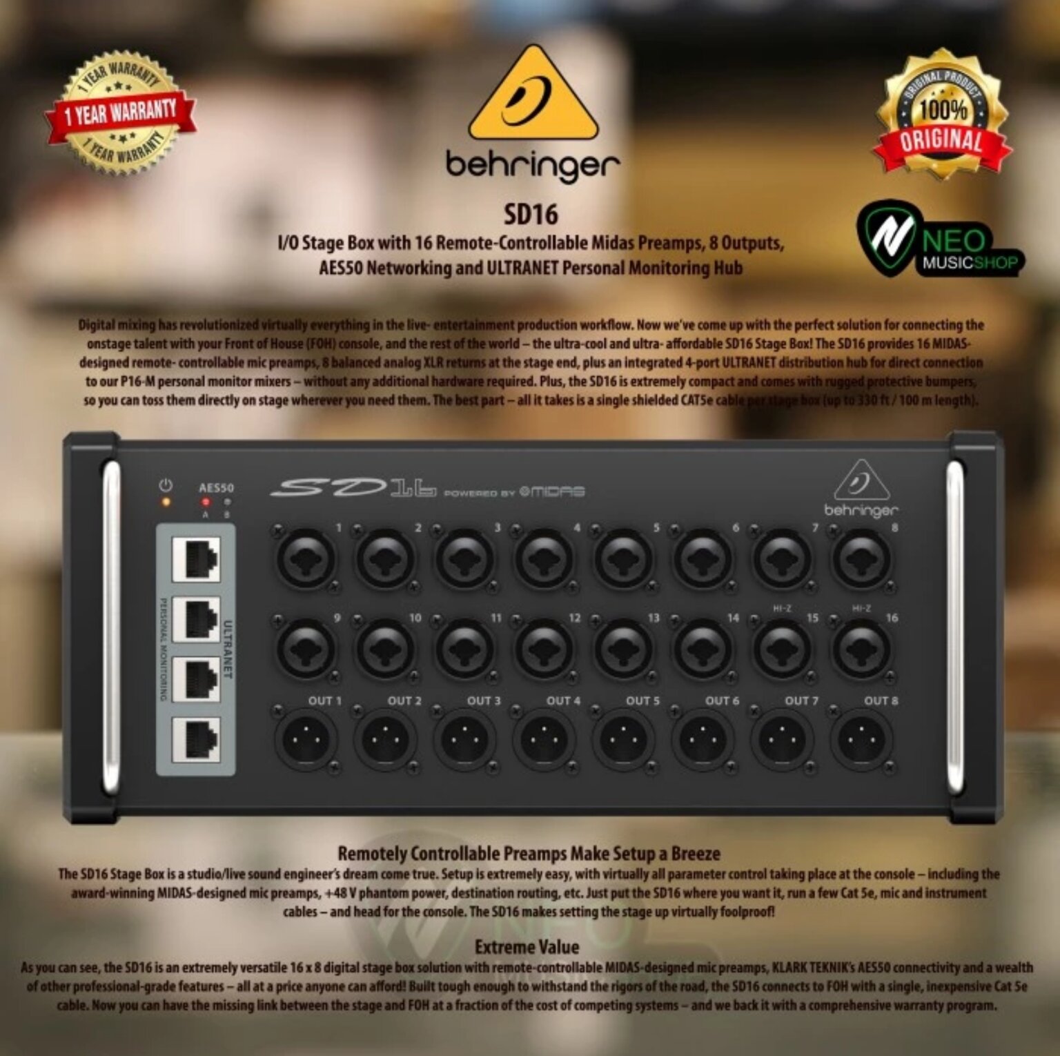 Behringer SD16 Stage Box with 16 remote controllable midas preamps | Lazada Indonesia