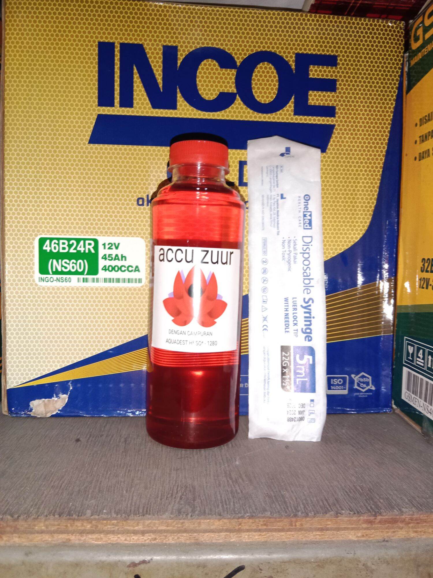 Air aki kering motor (250ml Accu zuur merah bonus suntikan+jarum ...