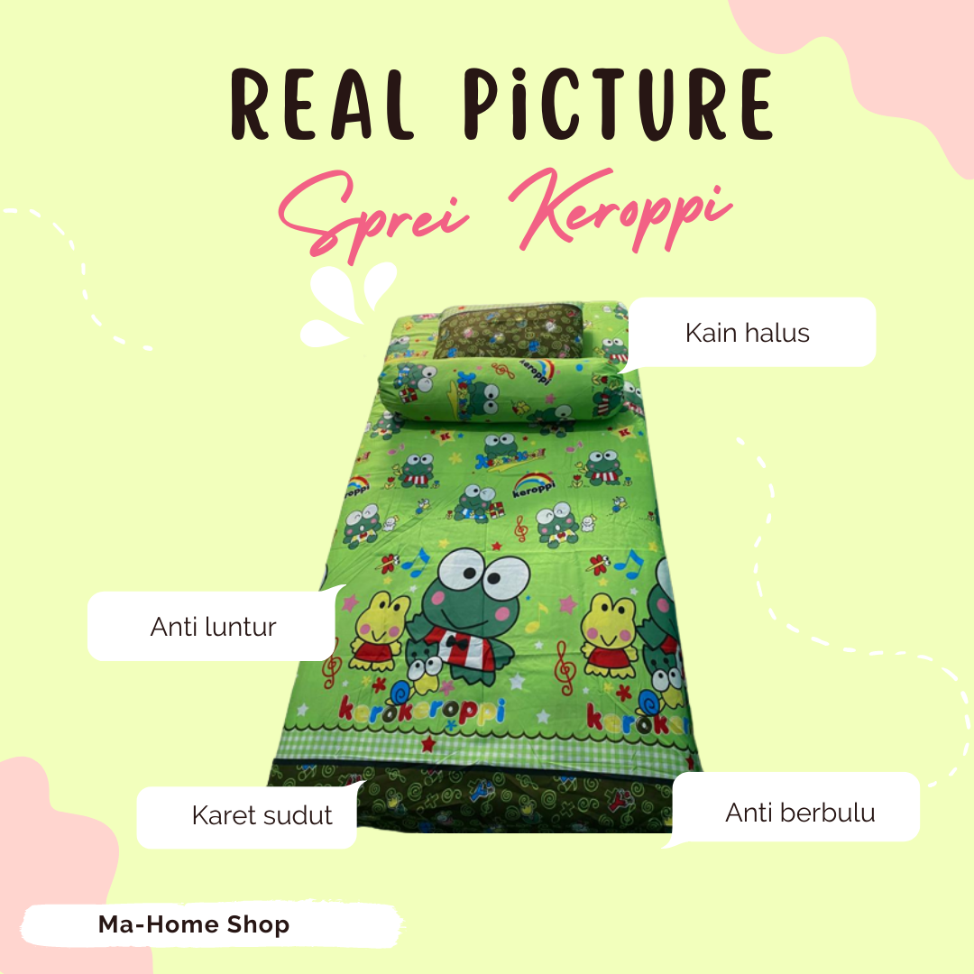 SPREI SINGLE 90X200 KARET SUDUT MOTIF KEROPPI / SEPRAI KARAKTER UK ...