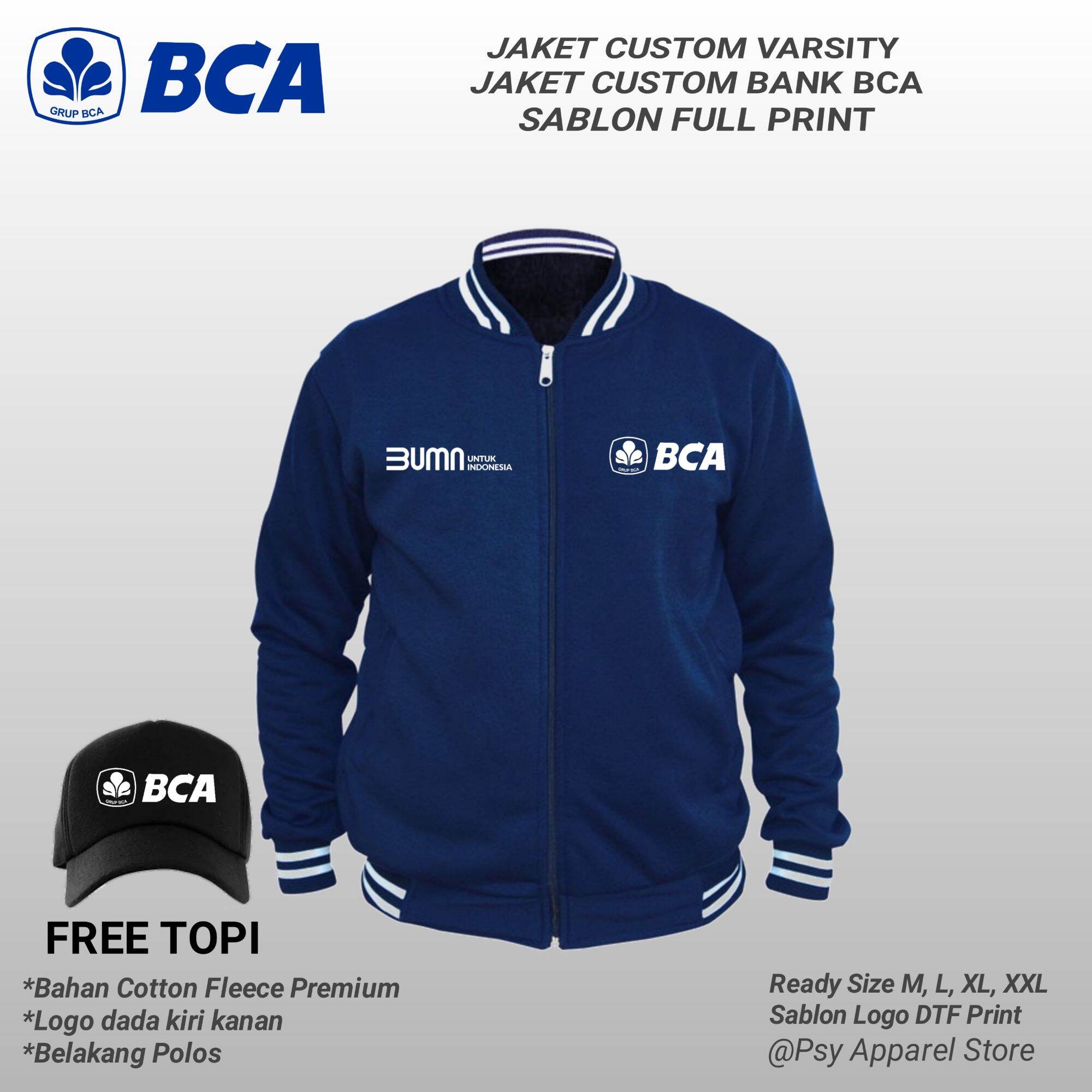 JAKET BASEBAL VARSITY LOGO BANK BCA+TOPI FULL PRINT | Lazada Indonesia