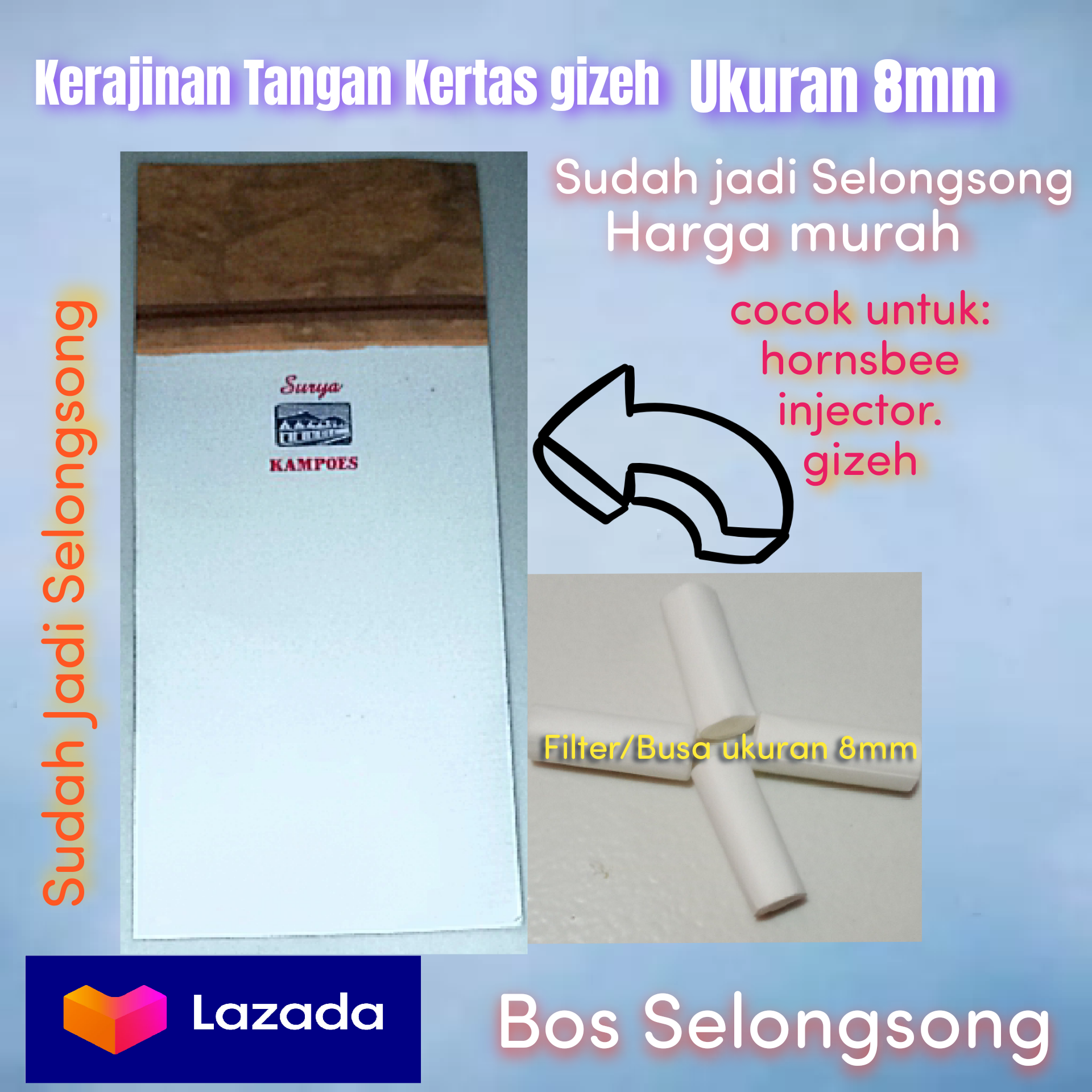 kertas kerajinan Selongsong Suriya Kampoes 8mm isi 100 ( Kertas + Busa ...