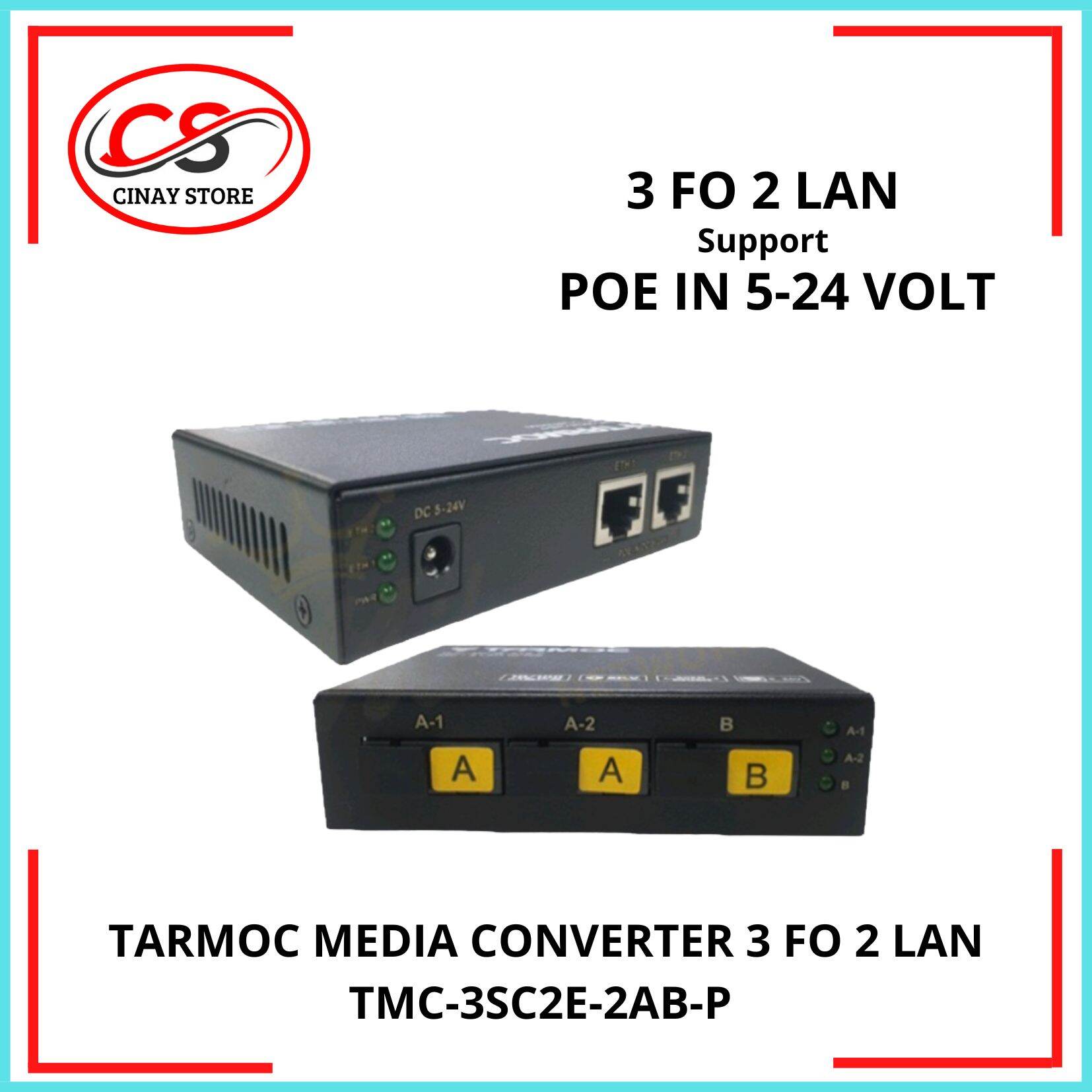 Tarmoc TMC-3SC2E-2AB-P Media Converter Ethernet Fiber Switch FO 3 SC 2 ...