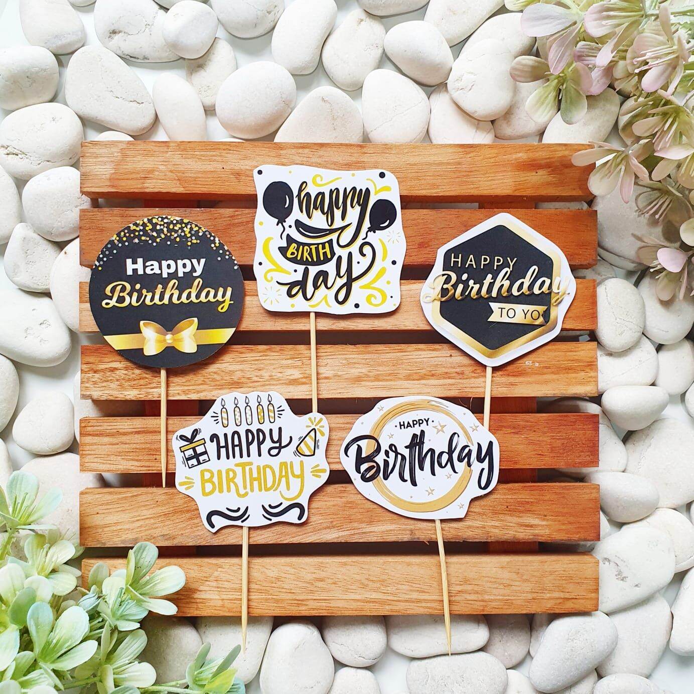 SM Set Mini Cake Topper Birthday Hiasan Kue Cupcake Puding Kecil ...