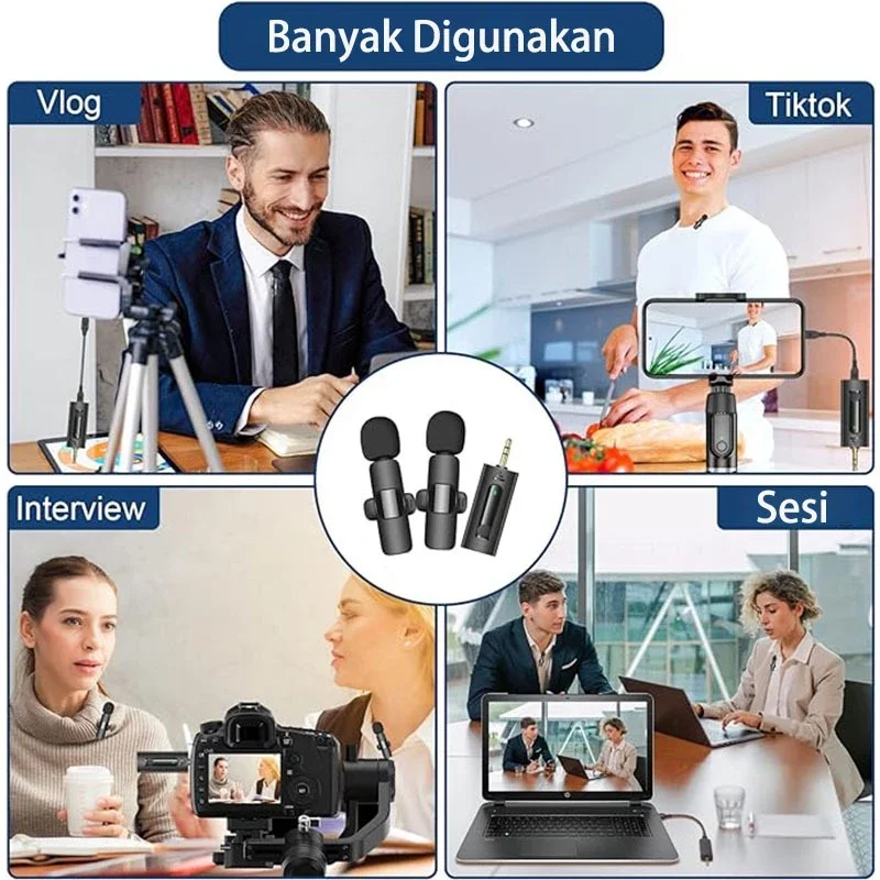 Mic kancing Mikrofon Nirkabel Lavalier Mic Portabel Audio Video ...
