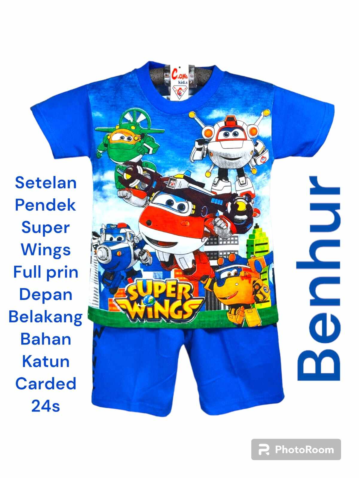 setelan pendek anak laki-laki gambar super wings full prin 2-9 tahun ...