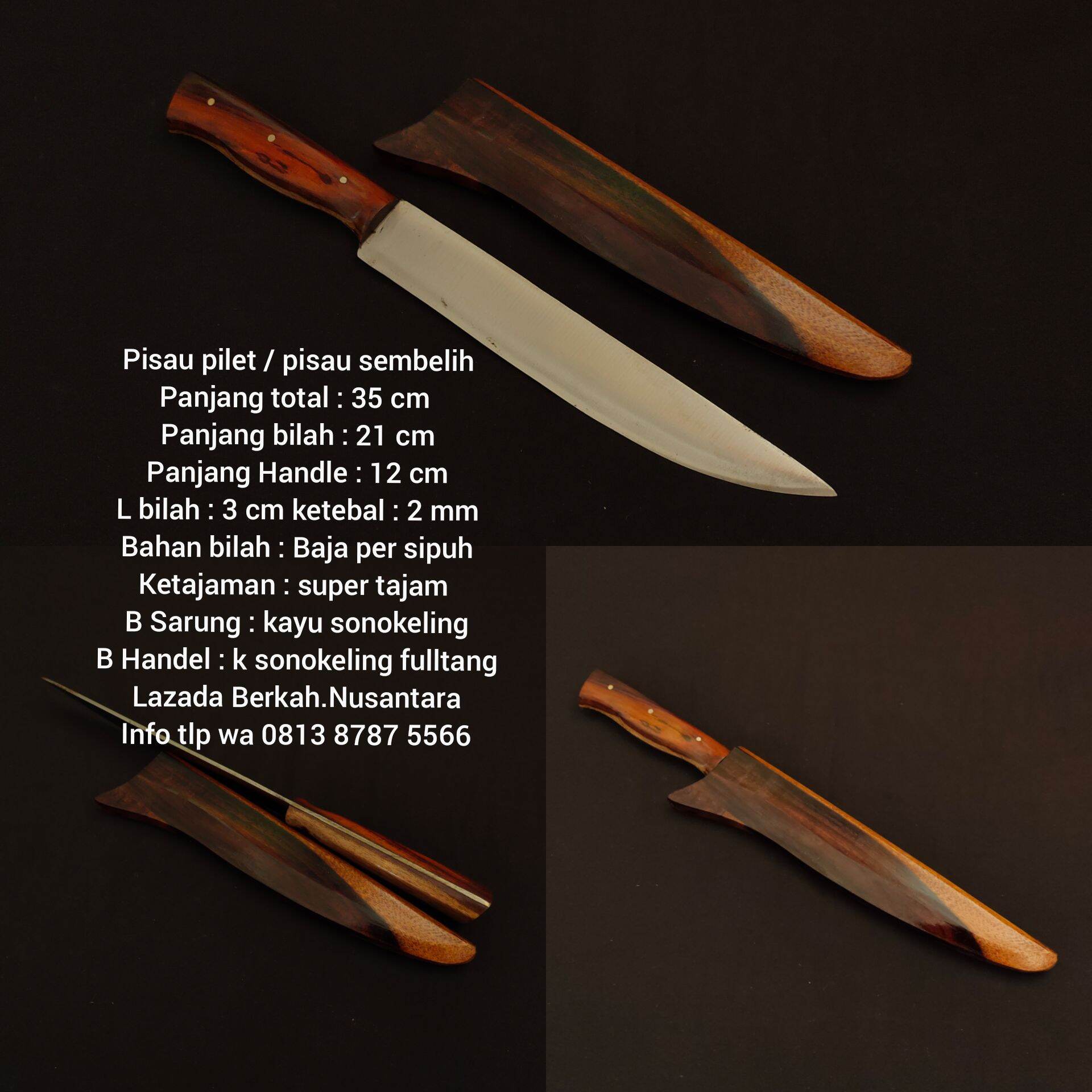 Pisau Fillet pisau daging baja per fulltang kayu sonokeling | Lazada ...