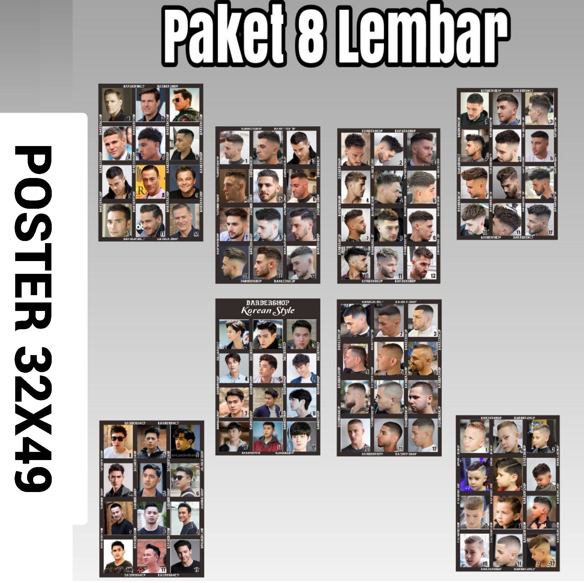 8Lembar Poster barbersop / poster pangkas rambut / model rambut terbaru ...