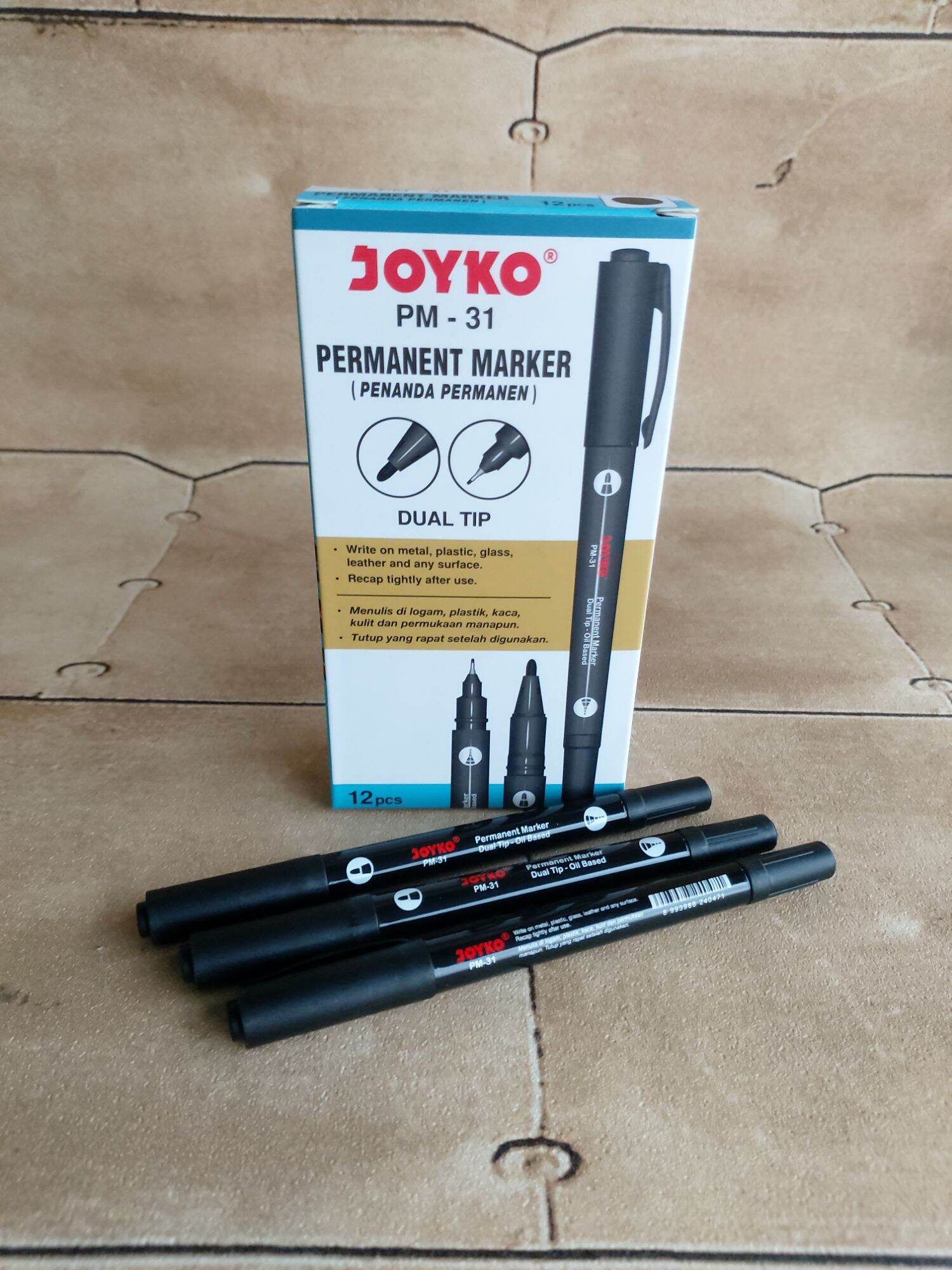 JOYKO PM-31 Spidol Permanen MARKER/Penanda Permanen Black Dual Tip ...