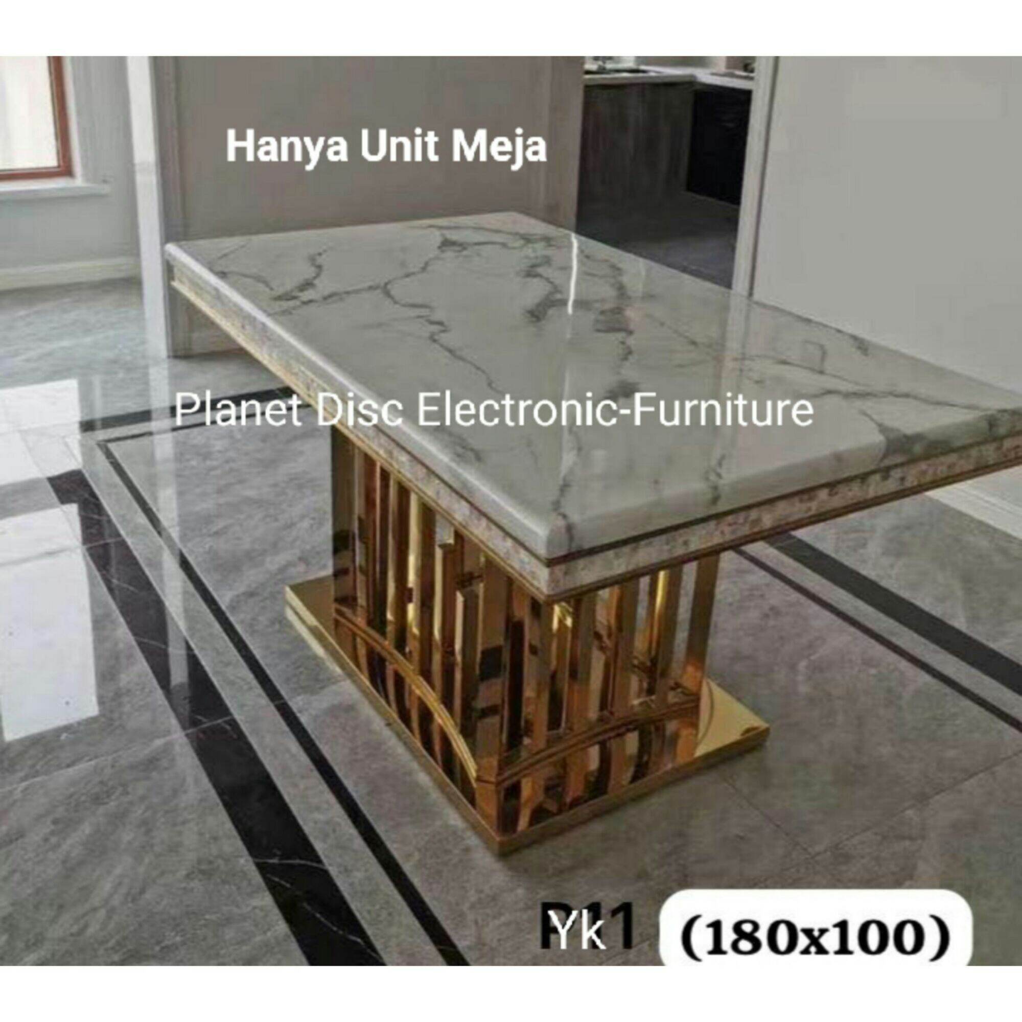 Meja Makan Marmer 180cm kaki stainless Gold Dining Table Meja Batu ...