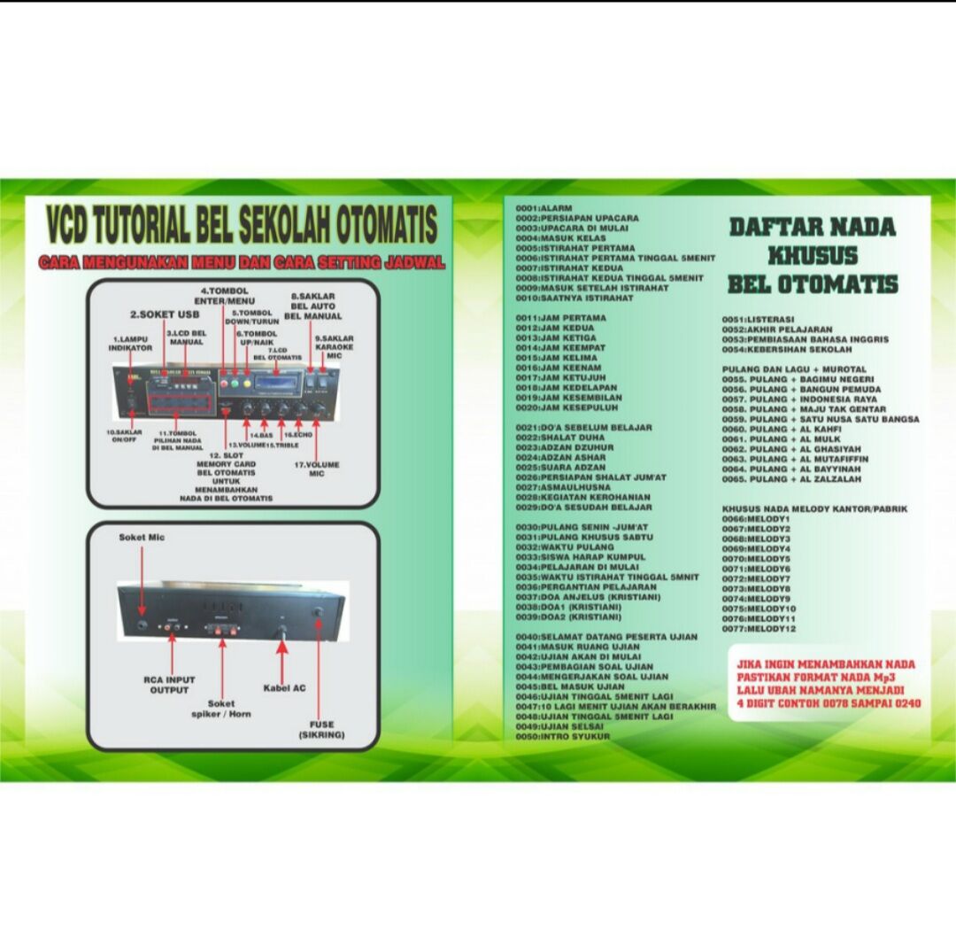 VCD petunjuk dan nada cadangan bel sekolah otomatis merek Hade Tech ...