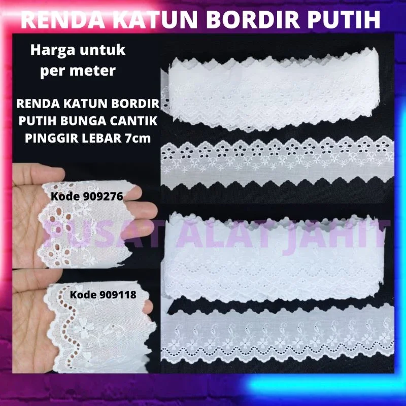 Renda katun bordir putih renda kain renda baju per meter | Lazada Indonesia