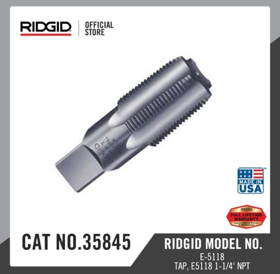 RIDGID 35845 Hand Tap 1.1/4" Npt E5118 E-5118 Handtap Pipe Tap Ridgid ...