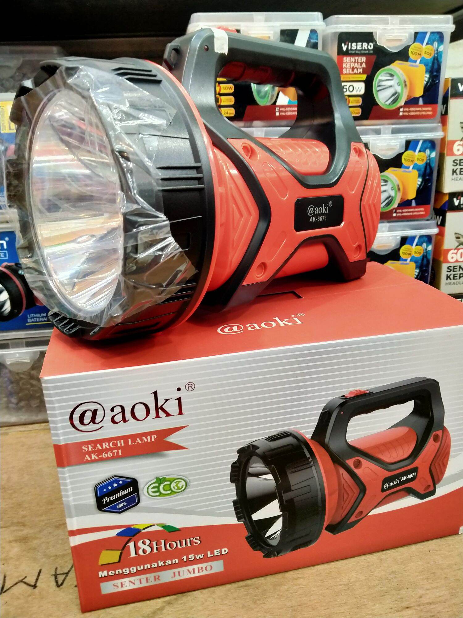 senter tangan jumbo aoki AK 6671 super terang 15watt tahan hingga 18jam ...