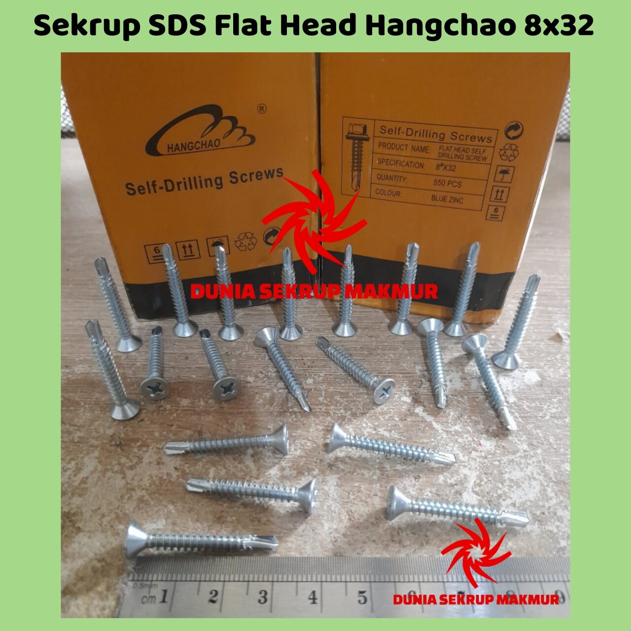 (100 pcs) Sekrup Roofing SDS FH 8x32 / Baut Baja Ringan Flat Head 3CM ...