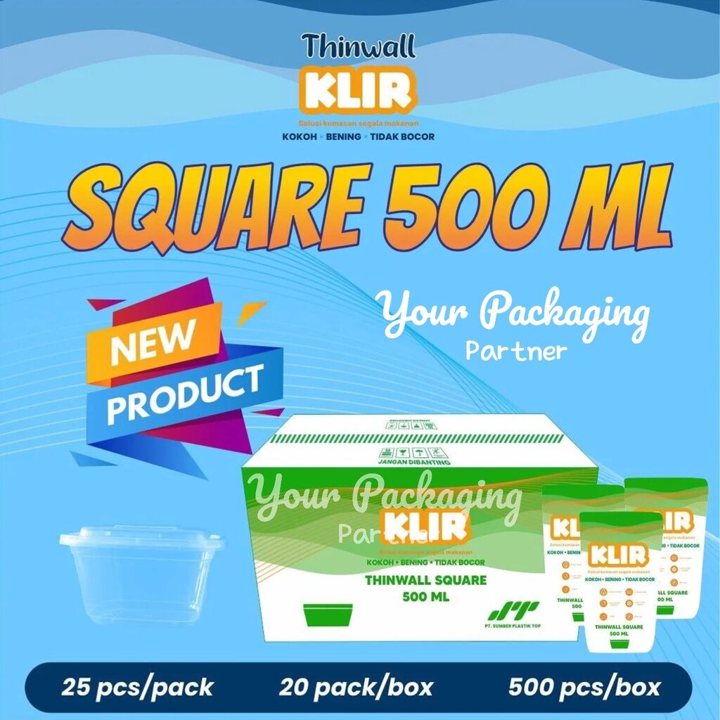 Thinwall SQUARE MINI KLIR 500ML + Tutup / Thinwall kotak 500ml | Lazada ...