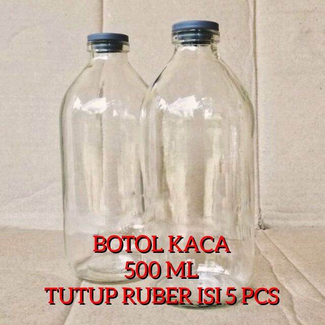 PAKET ISI 5pcs BOTOL Jamu Kaca 500 ML / Botol Minum / Botol Kaca Bening ...