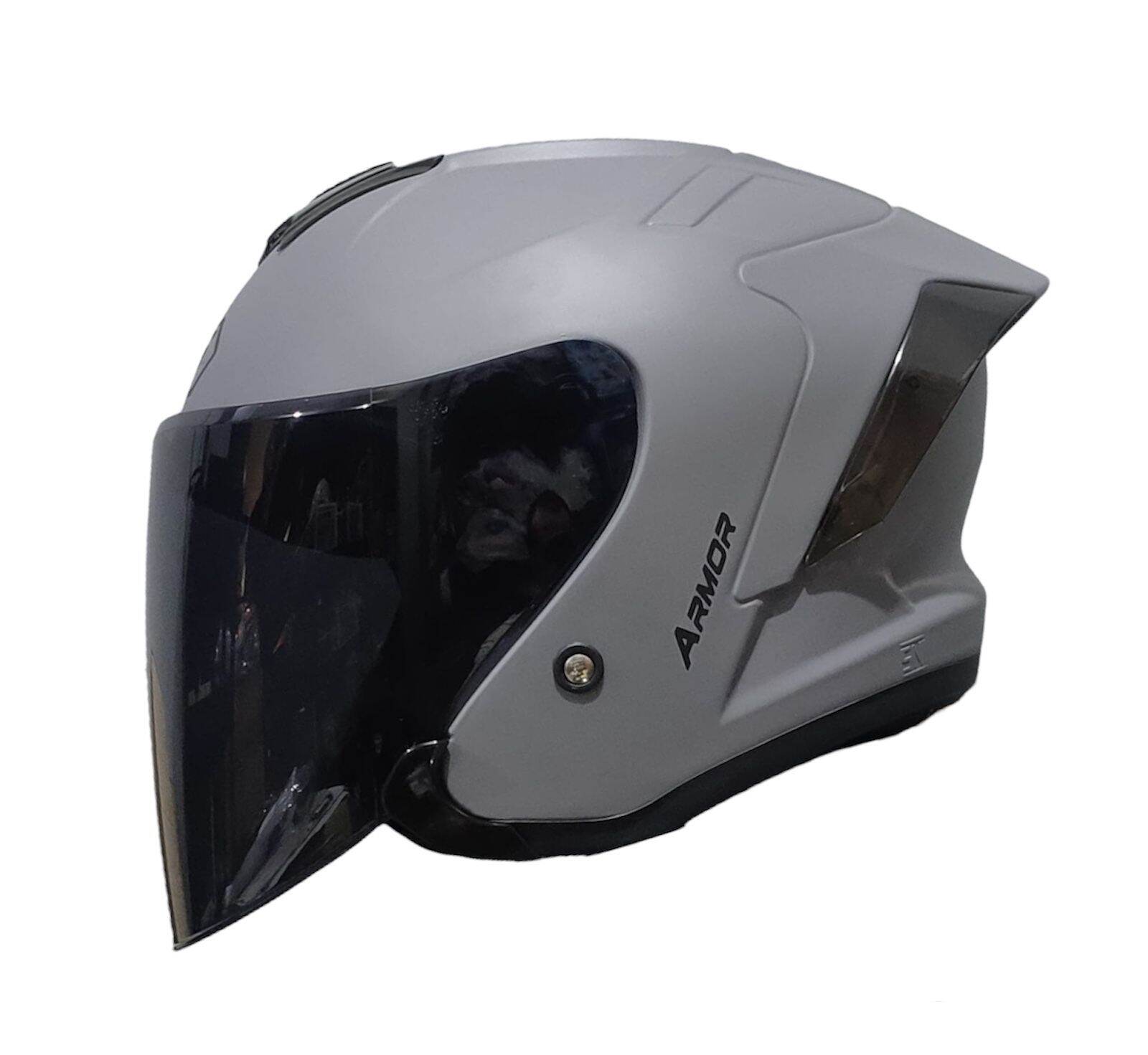 Helm JS Armor Paket Ganteng SPOILER 3D Grey Dop/ Helm Half Face JS ...