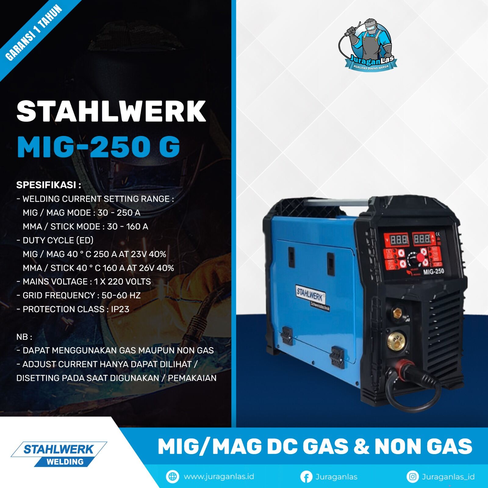 Stahlwerk Mig-250G DC Welding Machine Mesin Las Mig Gas & Non Gas ...