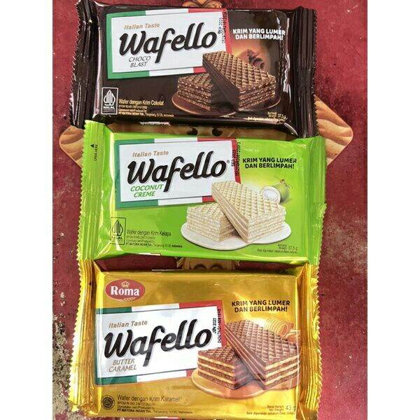 BISKUIT ROMA WAFELLO Coklat / Caramel / Kelapa - 37,5 gr Wafer eceran ...