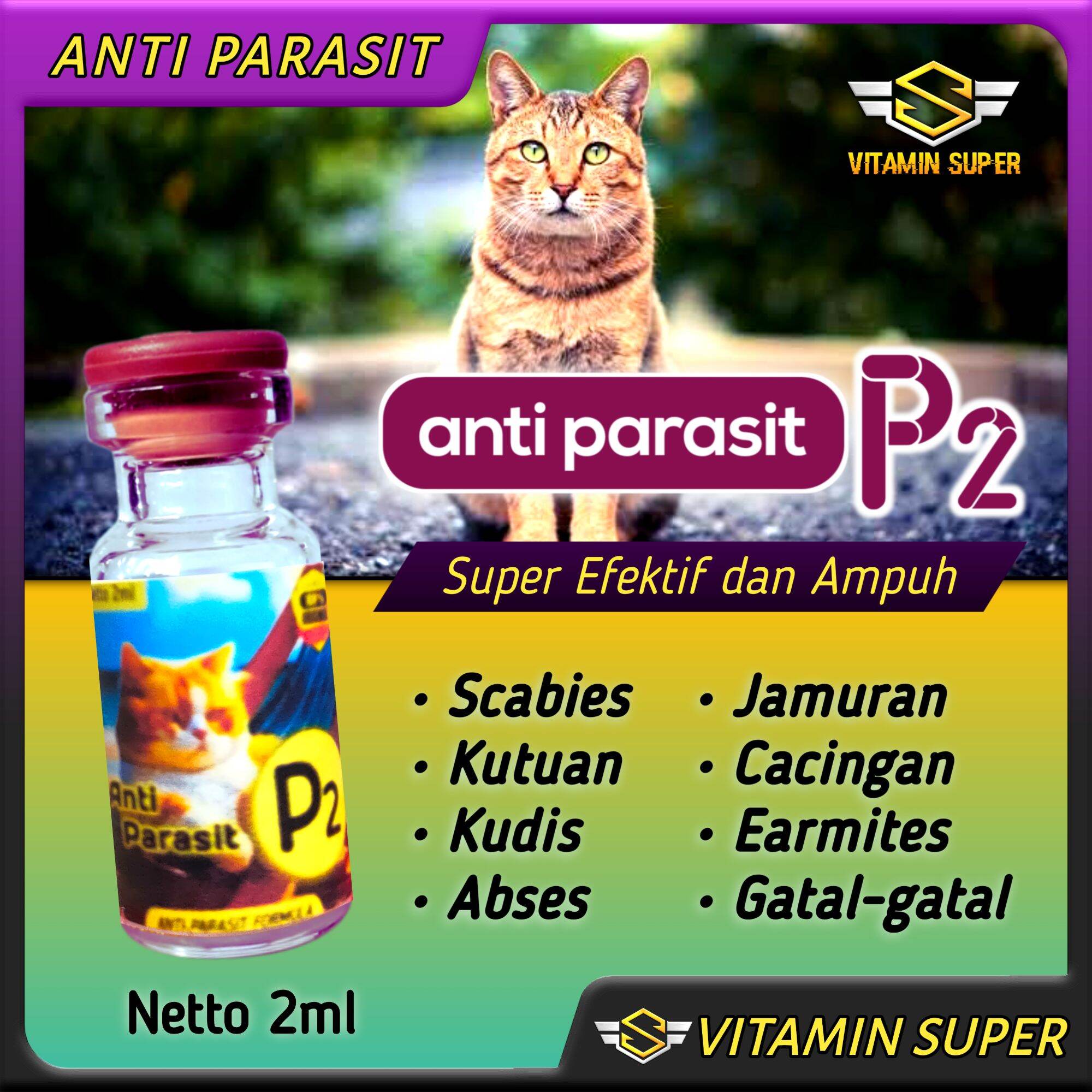 Obat Kucing Anti Parasit P2 | Obat Scabies, Jamuran, Abses, Cacingan ...