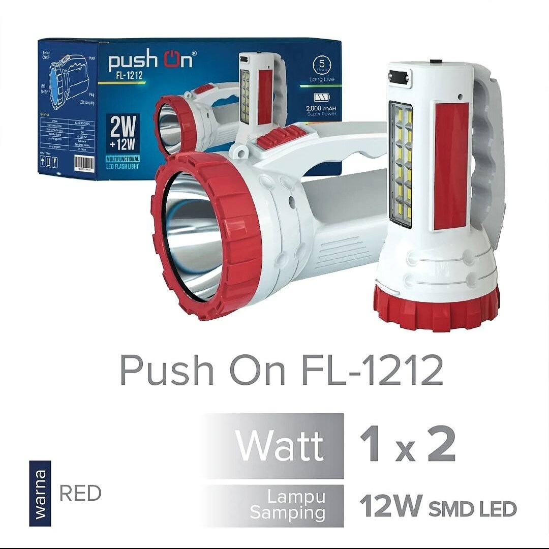 PUSH ON 1212 Senter LED 2W + 12W Flashlight Emergency Rechargeable Led ...