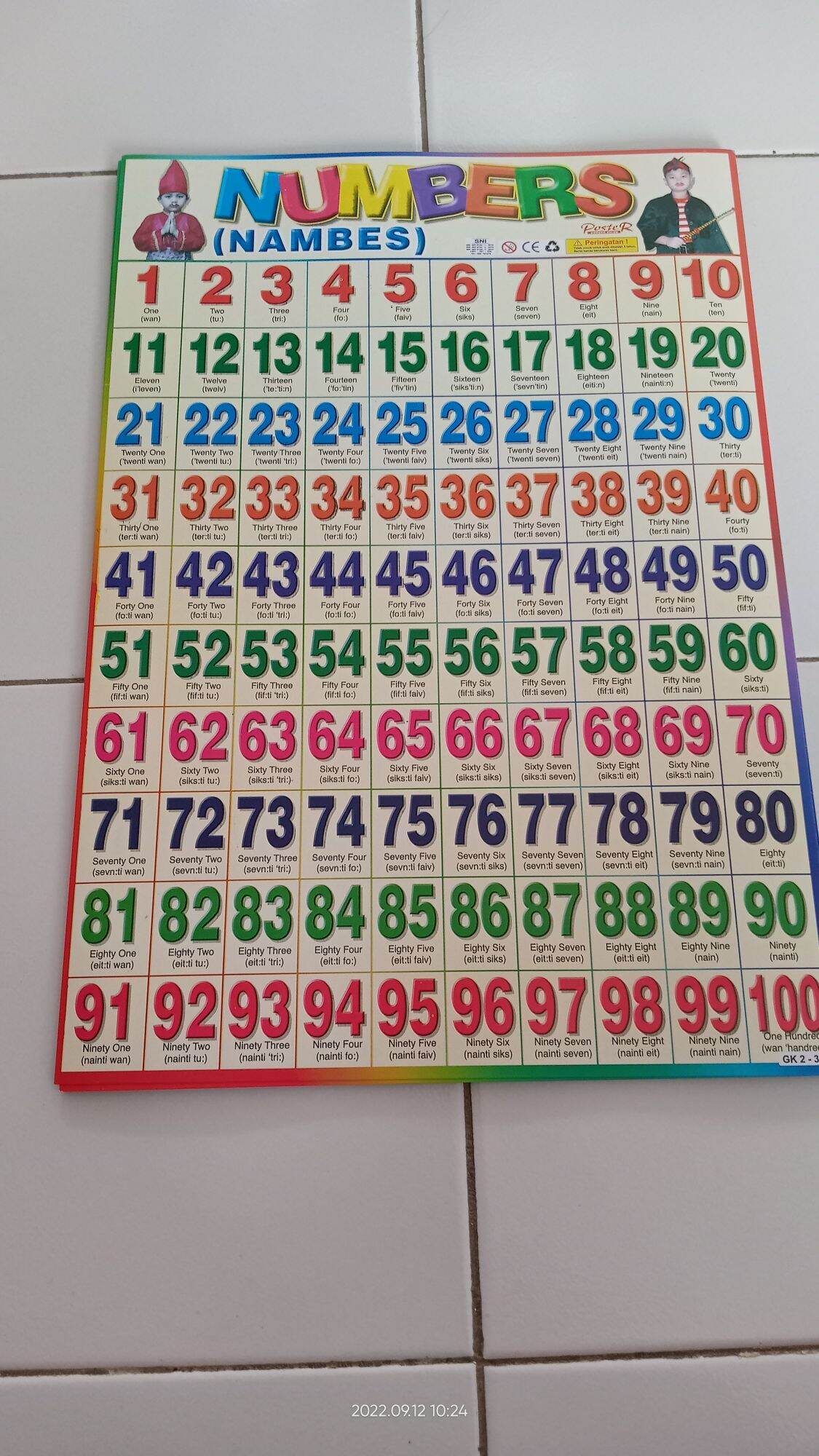 Poster Edukasi Anak Belajar Mengenal Angka 1 -100 Belajar Berhitung ...