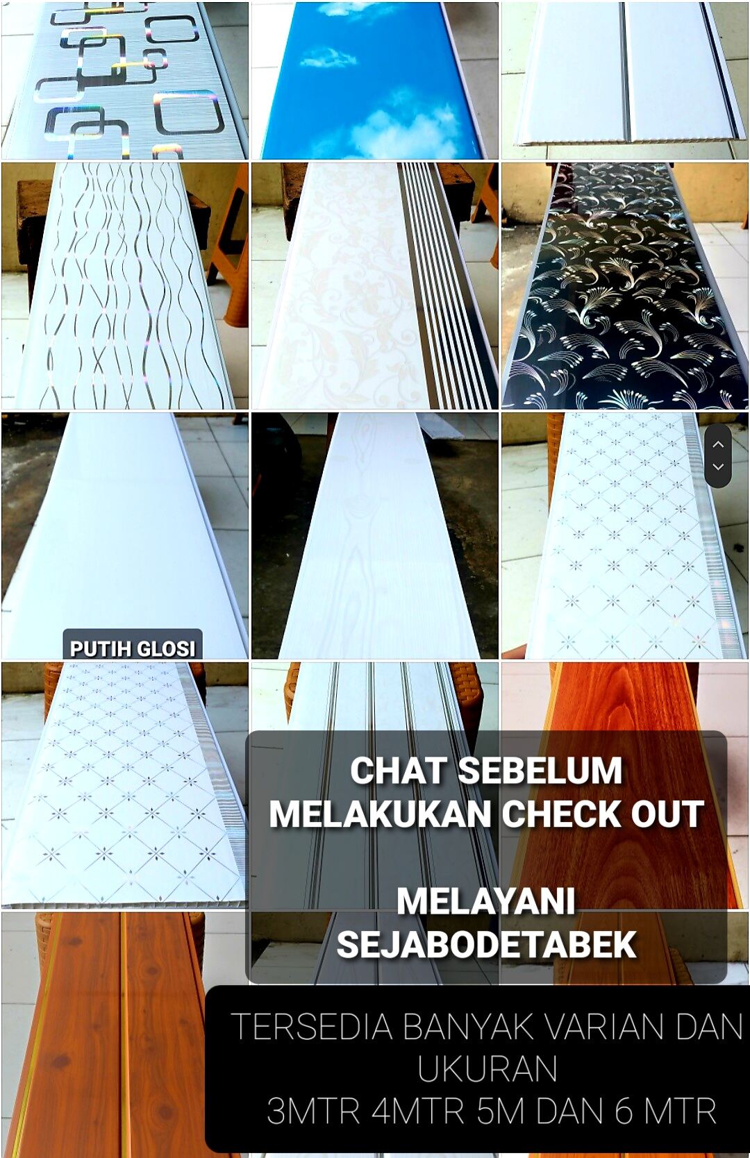 Bahan plafon pvc 3 meter 1 dus isi 15 pcs / plfon pvc 20cm / bahan ...