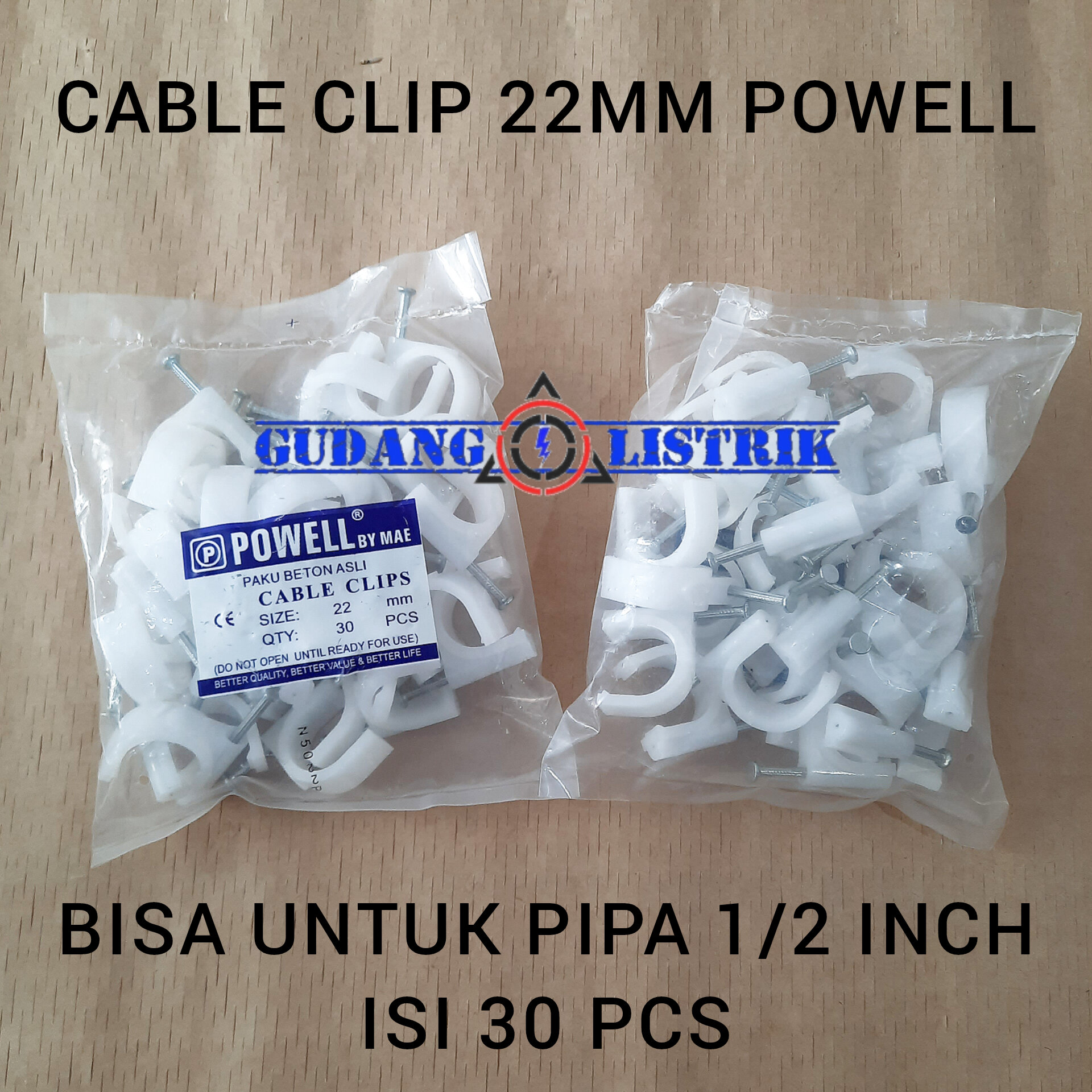 Klem Cekak Clip Kabel Sadel Paku Beton No 22 Powell Klip Pipa 1/2 Inch ...