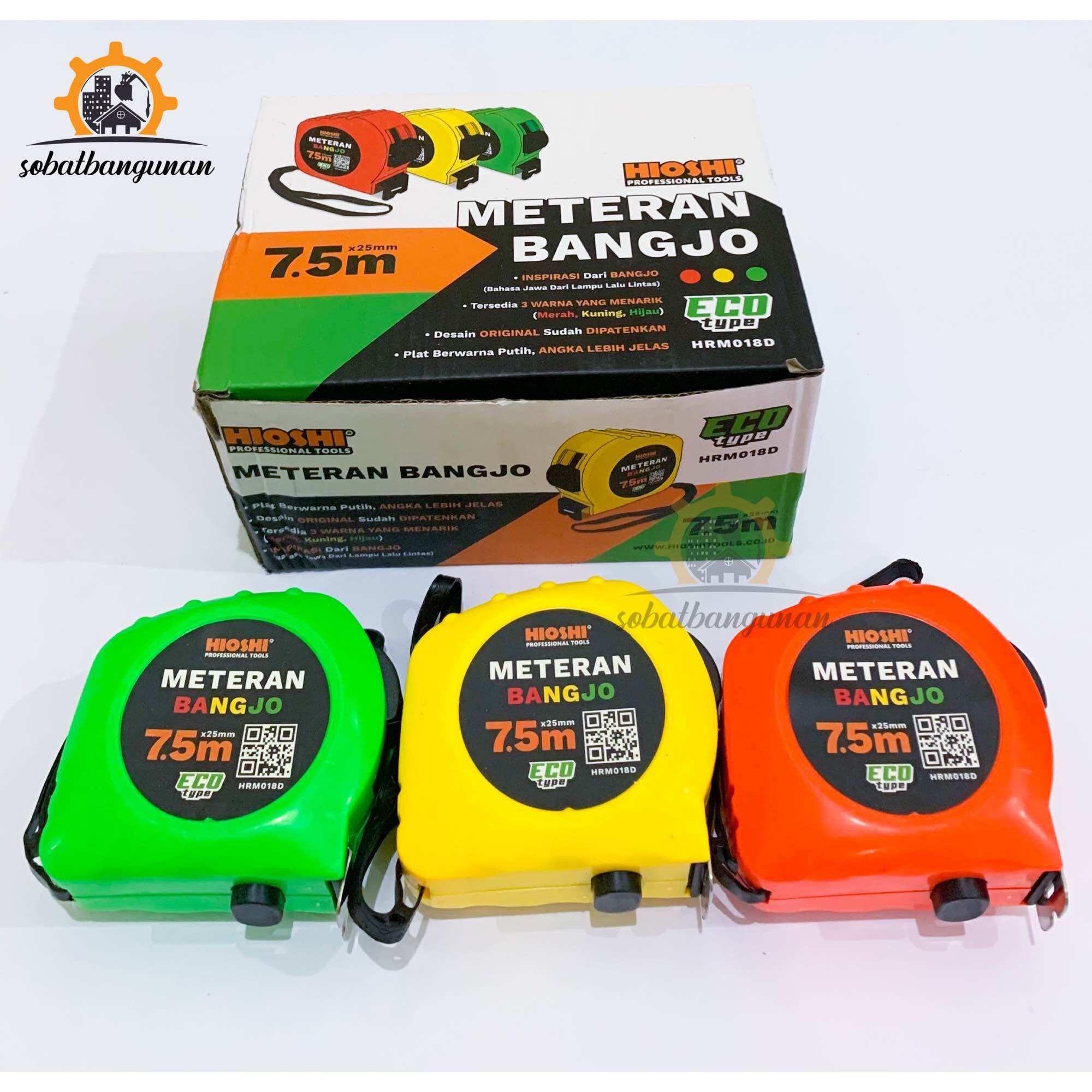 Meteran Karet 7,5 meter merk HIOSHI / Alat Ukur / Self Stop Lock ...
