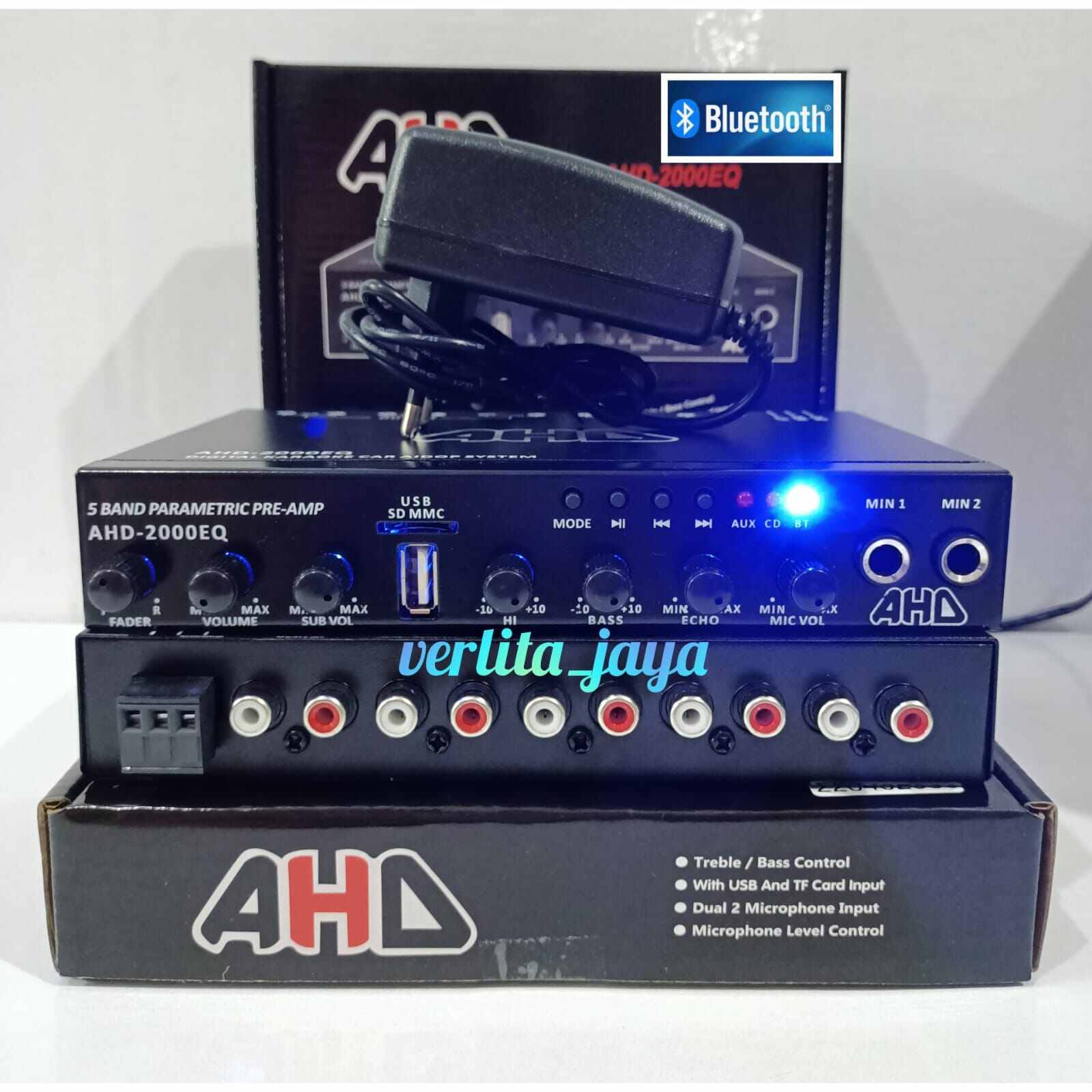 Parametrik preamp AHD -2000EQ digital equalizer karaoke bluetooth TF card USB bonus Adaptor 12 ...