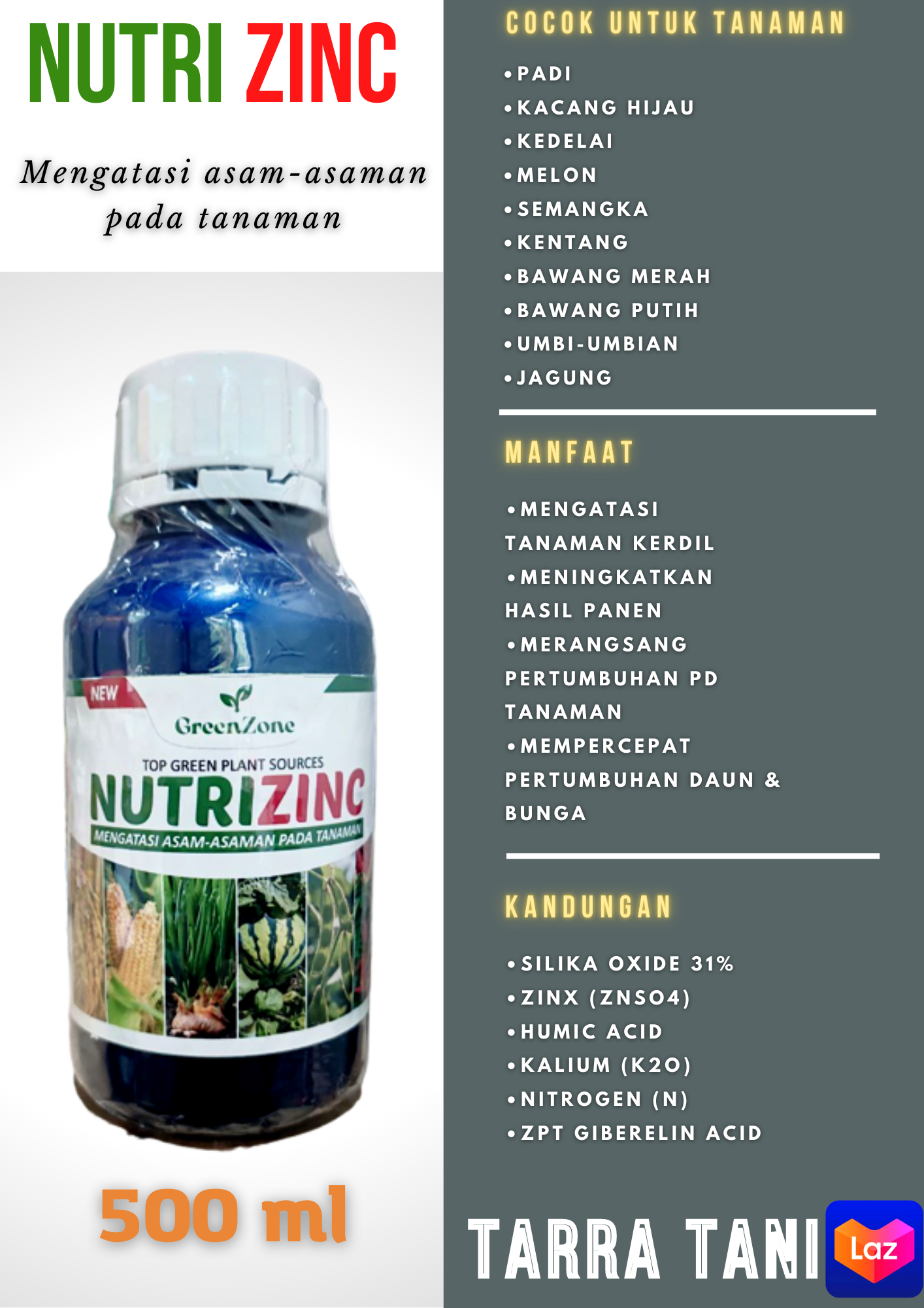 NUTRIZINC Pupuk Nutrisi Plus Mengatasi Asam-Asaman Tanaman Padi Tidak ...