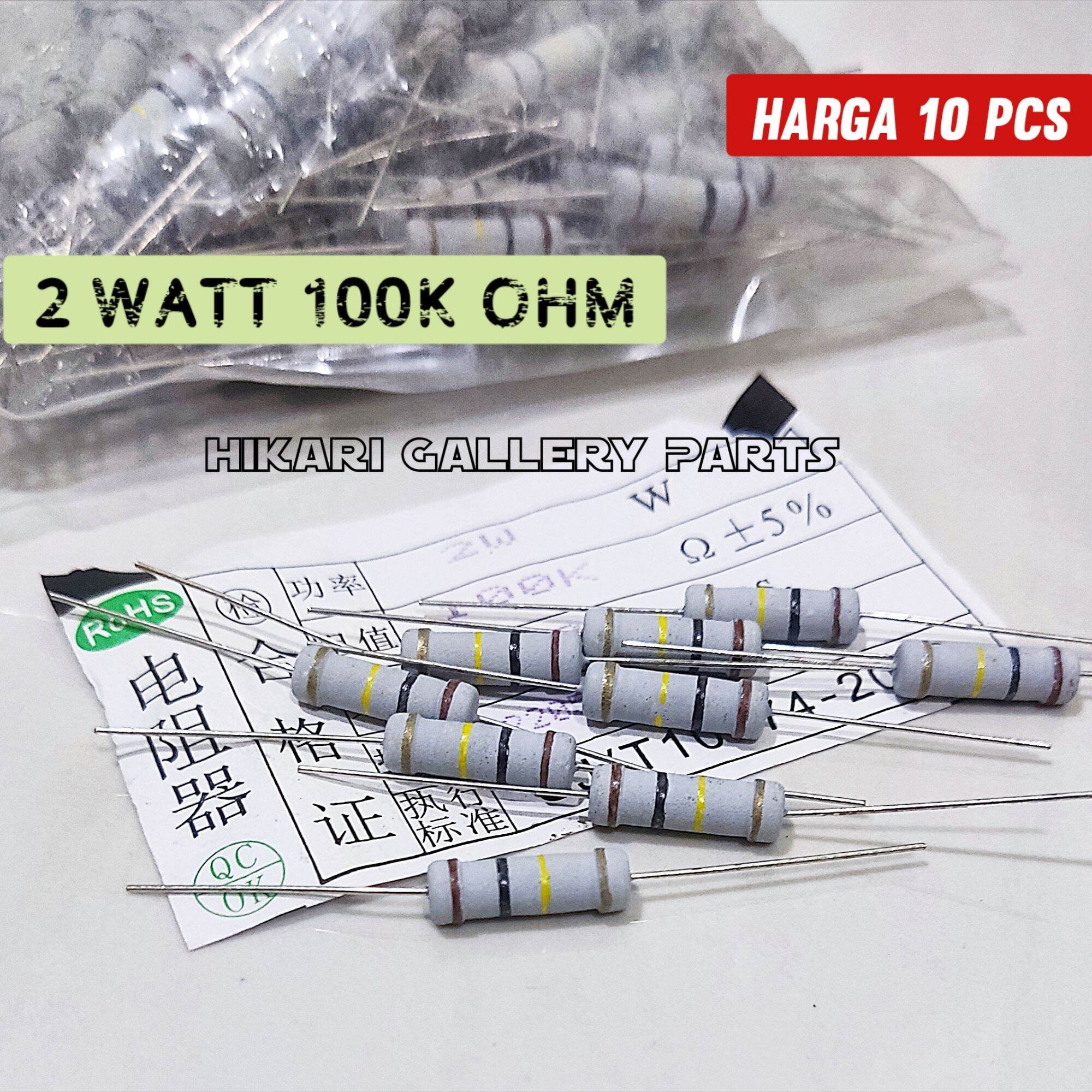 [10 PCS] Resistor 2W 100K Ohm Toleransi 5% Resistor 100K ohm 2 watt 2watt 100k ohm 100k Harga ...