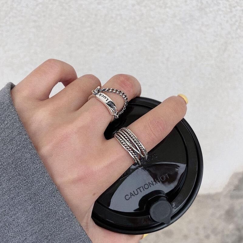 baru ring good luck smile cincin 2 set rantai smiley metal aesthetic ...