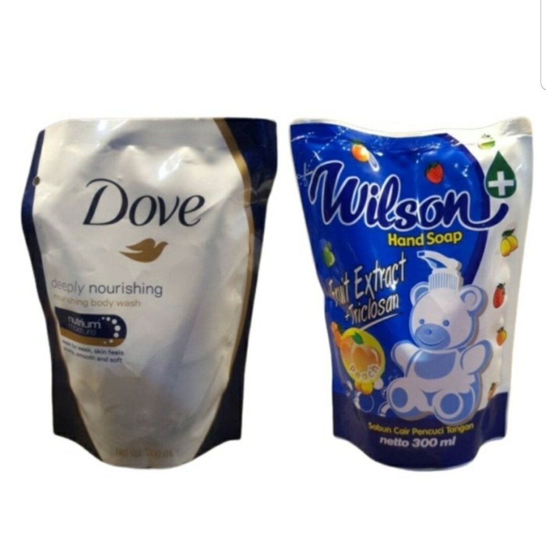 Paket Sabun Cair Dove Body Wash 400ml + Wilson Hand Soap Peach 450ml ...