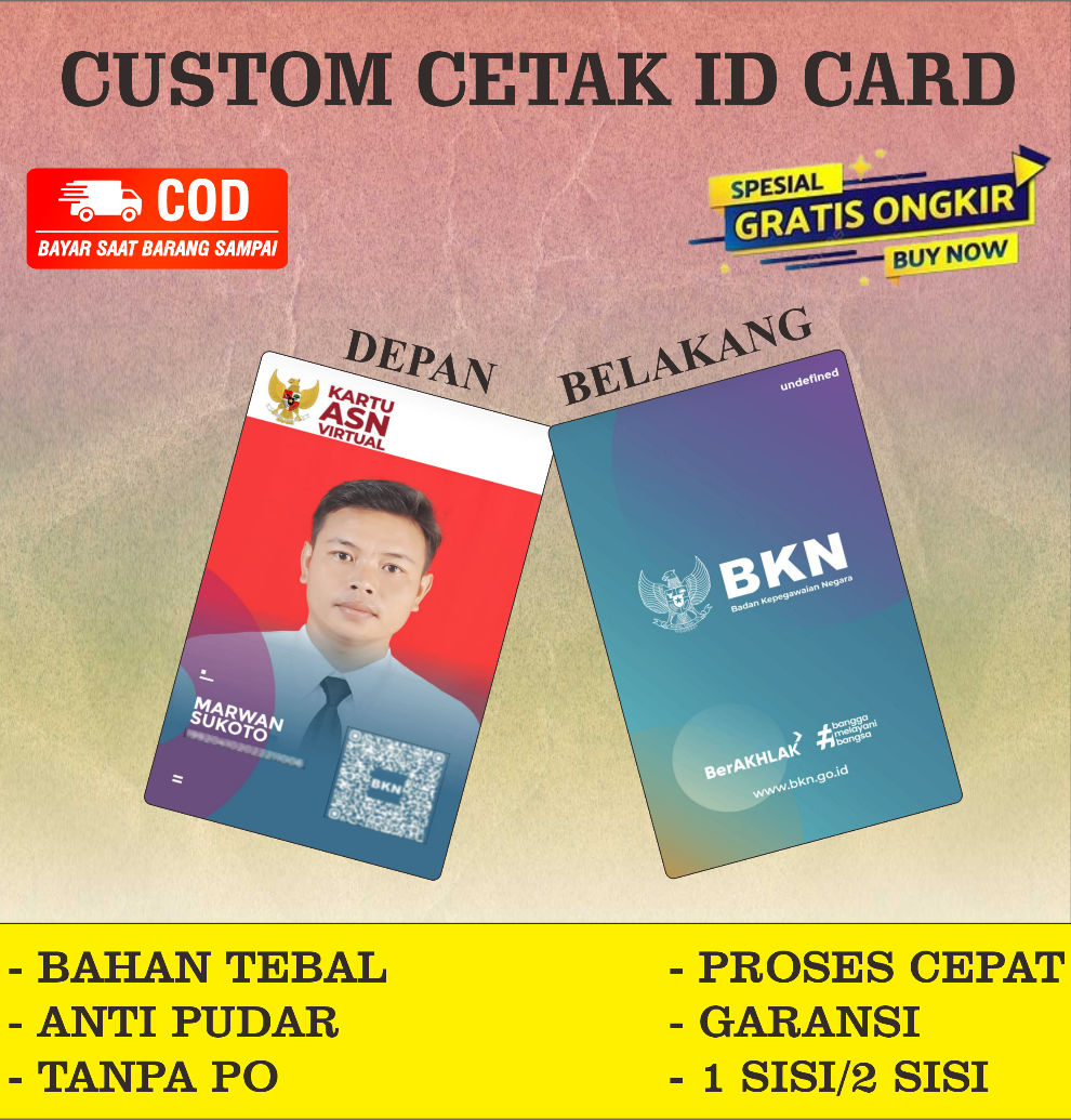 Cetak Kartu Id Card Asn Kartu Parkir Kartu Anggota Tanpa Po 1 HARI JADI ...