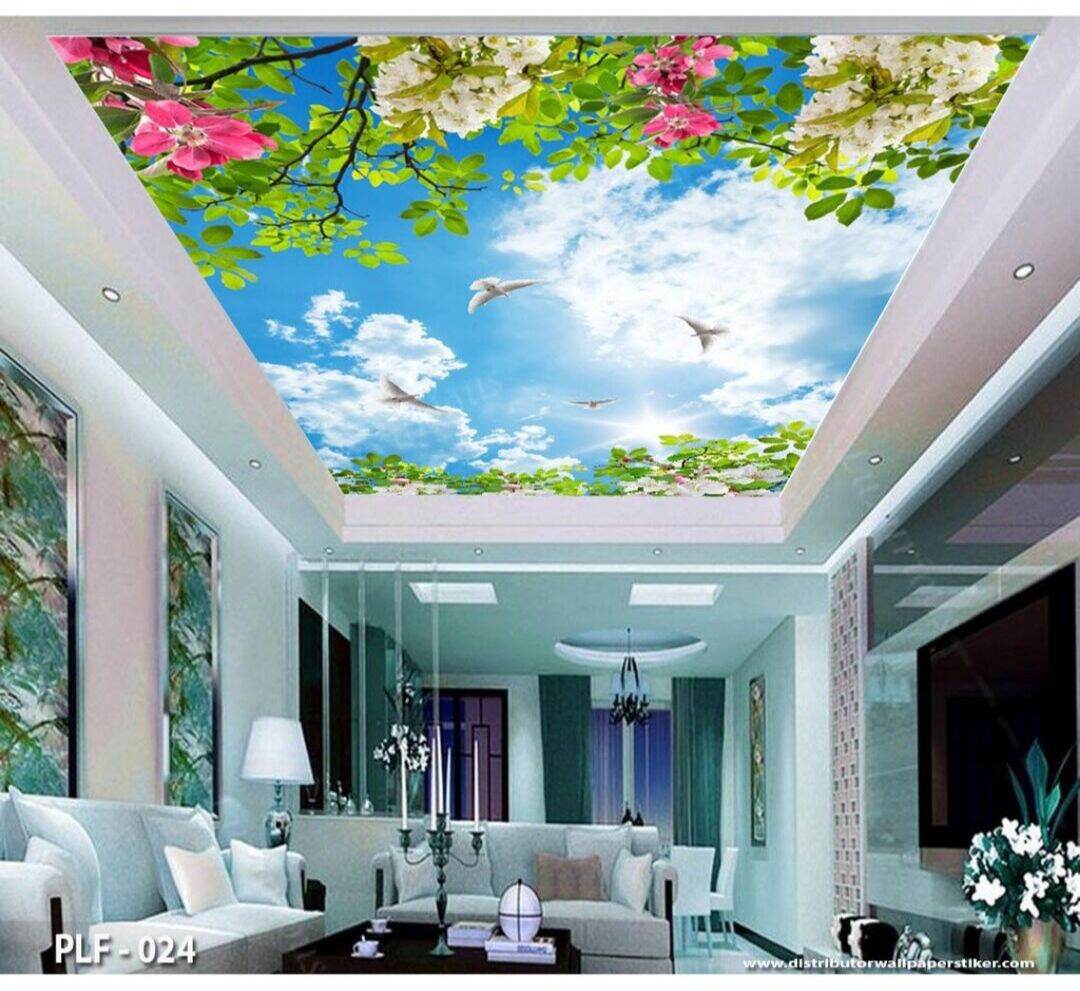 Wallpaper plafon awan burung bunga - Wallpaper atap bunga burung awan ...