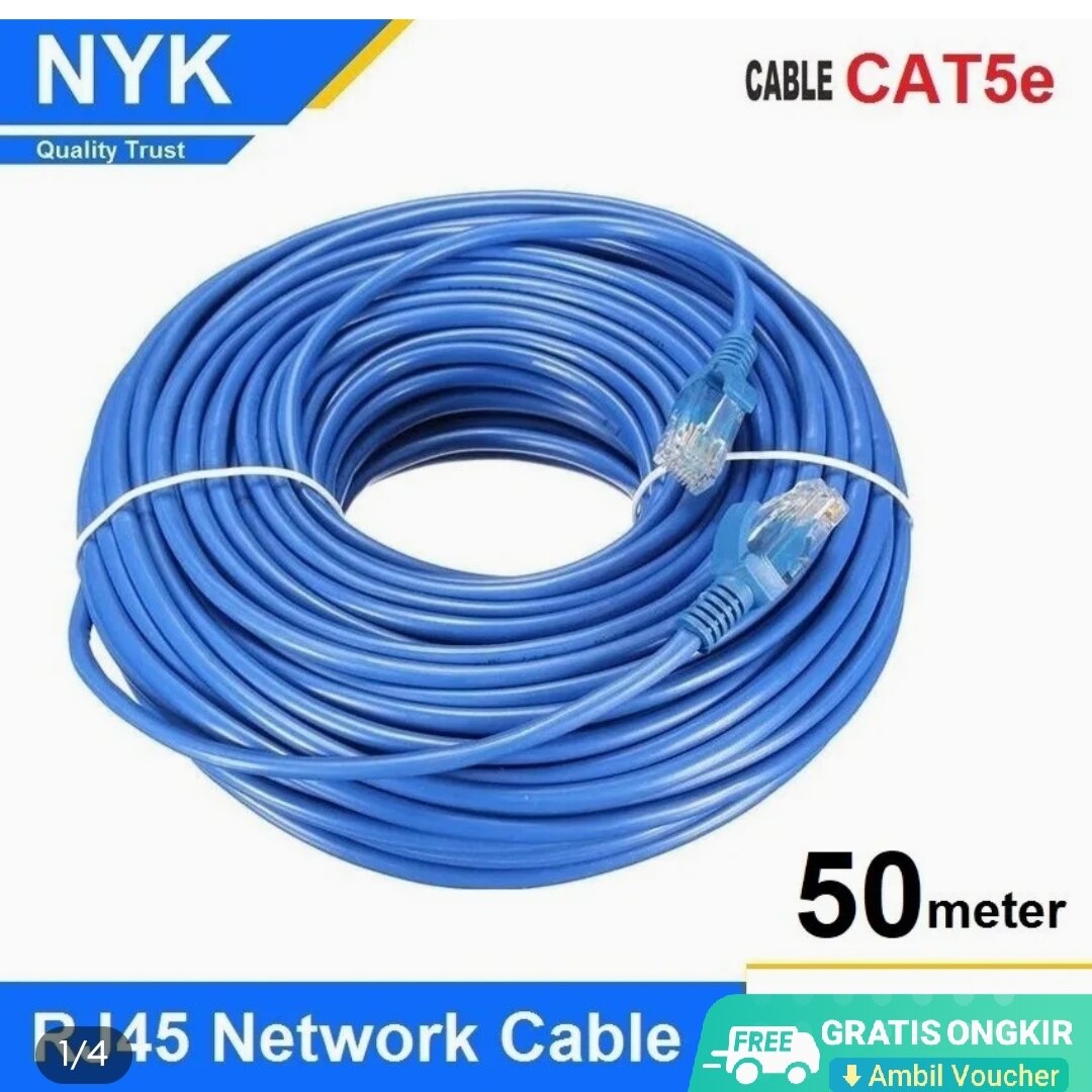NYK Kabel LAN UTP Cat 5e RJ45 cable lan 50 Meter SIAP PAKAI cat 5 kabel 50m 50 m | Lazada Indonesia
