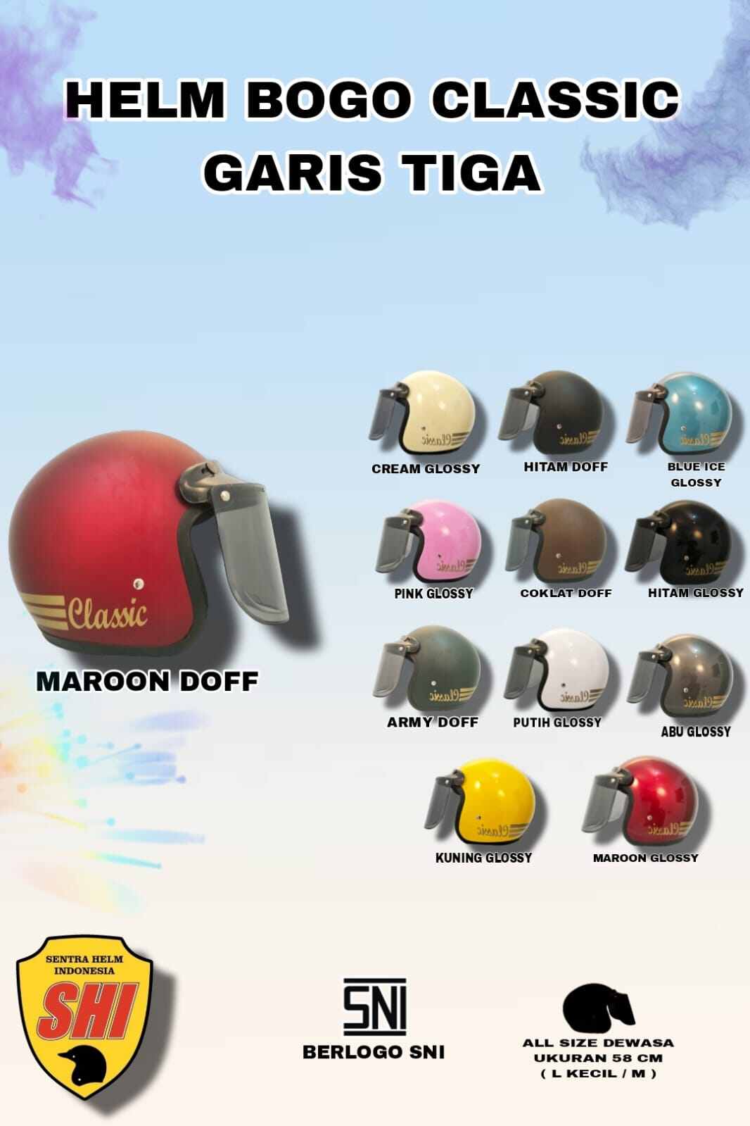 HELM BOGO CLASSIK GARIS TIGA DEWASA BERLOGO SNI | Lazada Indonesia