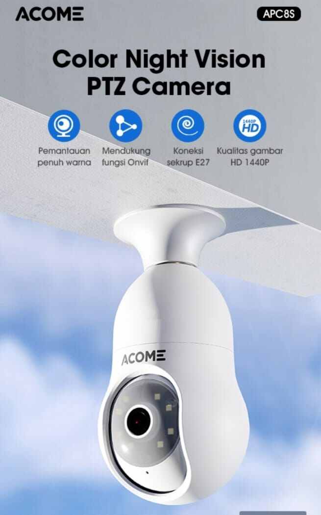 Acome APC8S SMART IP WIFI CAMERA CCTV 2.5K 1440P KAMERA BOHLAM E27 | Lazada Indonesia