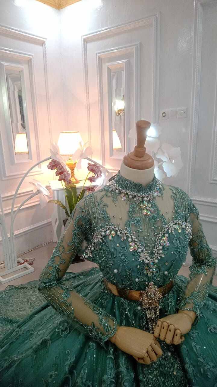 baju gaun pengantin wedding dress warna hijau full payet gown mekar ...