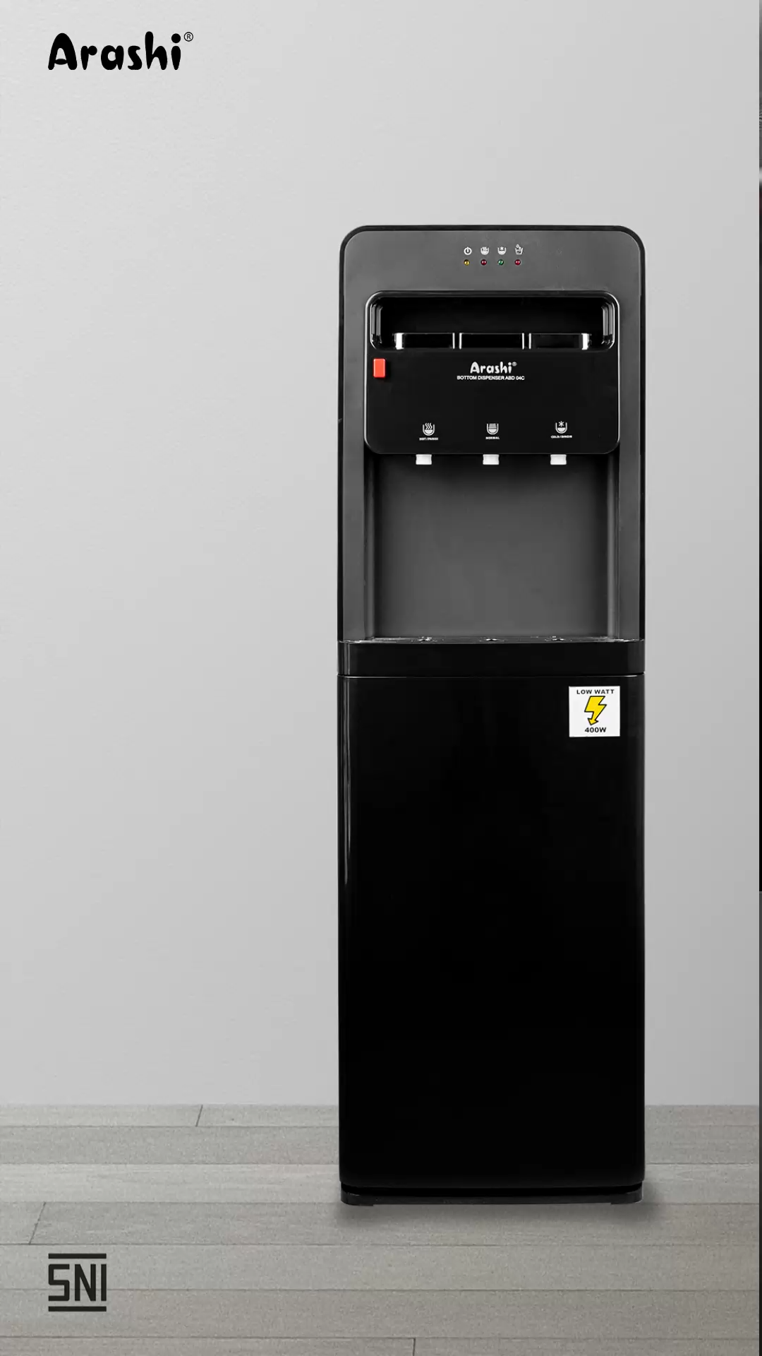 DISPENSER GALON BAWAH ARASHI BOTTOM DISPENSER ABD 04C BLACK PANAS ...