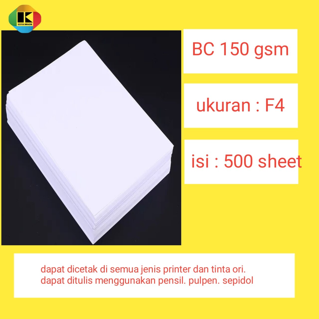 kertas bc f4 150 gsm kertas brief card 150 gsm f4 500 sheet | Lazada ...
