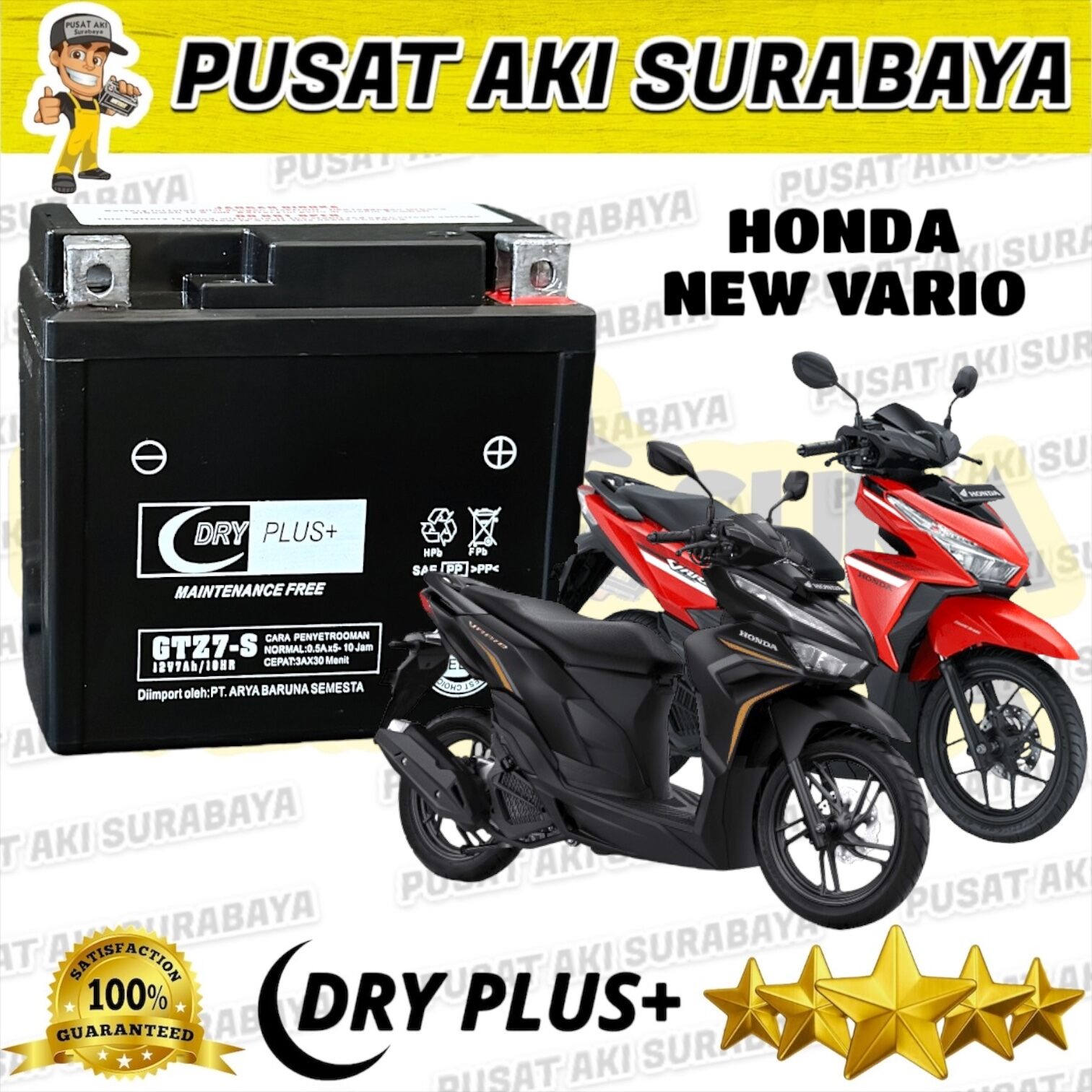 BERGARANSI PUSAT AKI DRYPLUS GTZ7S ACCU MOTOR MATIC HONDA NEW VARIO PCX 125 150 160 SUPRA GTR ...