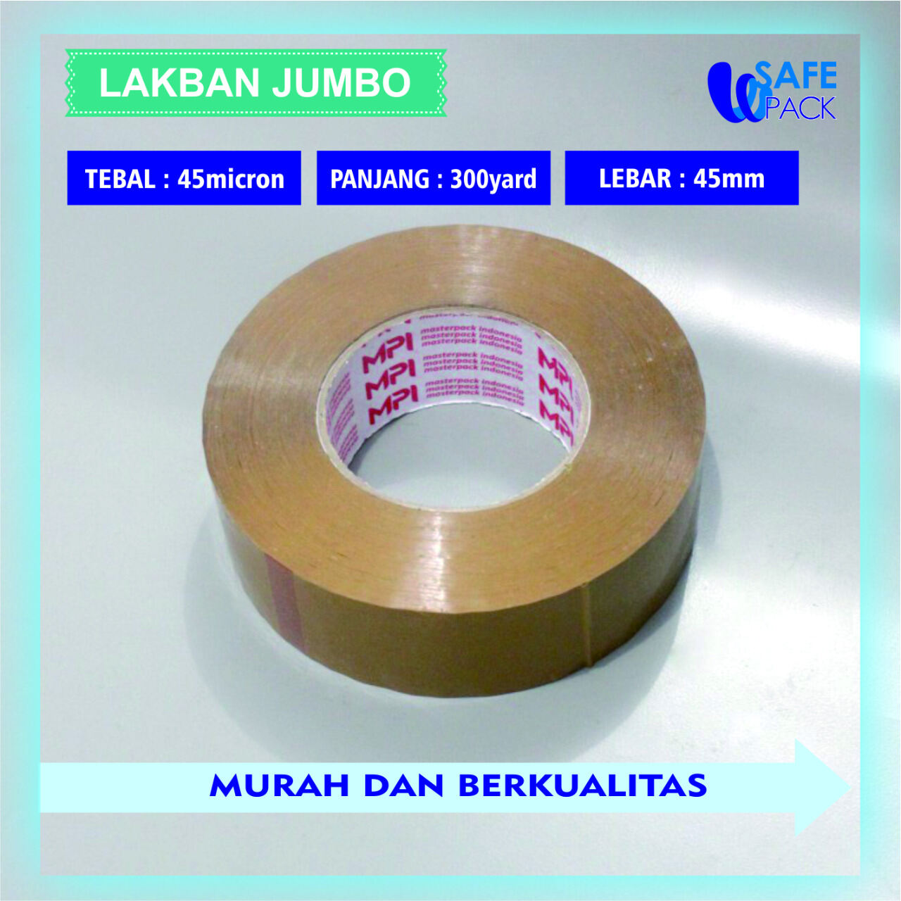lakban / plakban jumbo coklat 300 yard MPI 2 inch 45mm x 300 yard murah ...