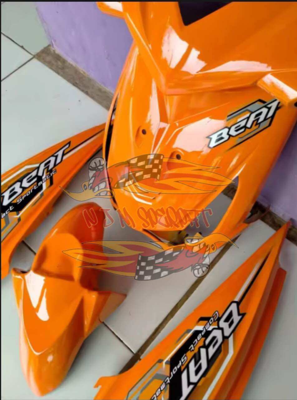 COVER FULL BODY HALUS HONDA BEAT KARBU ORANGE 2009 plus Striping ...
