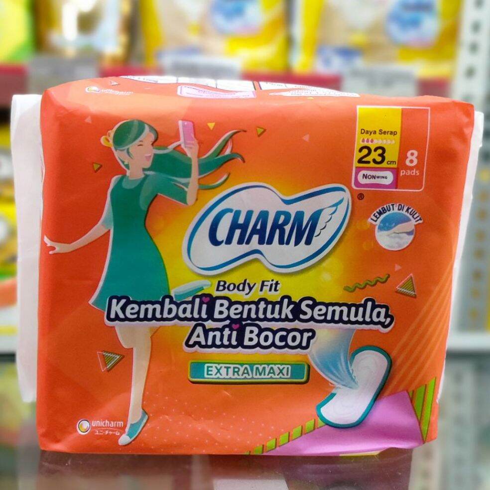 CHARM PEMBALUT BODY FIT EXTRA MAXI 23 CM 8 PADS / PEMBALUT WANITA CHARM ...