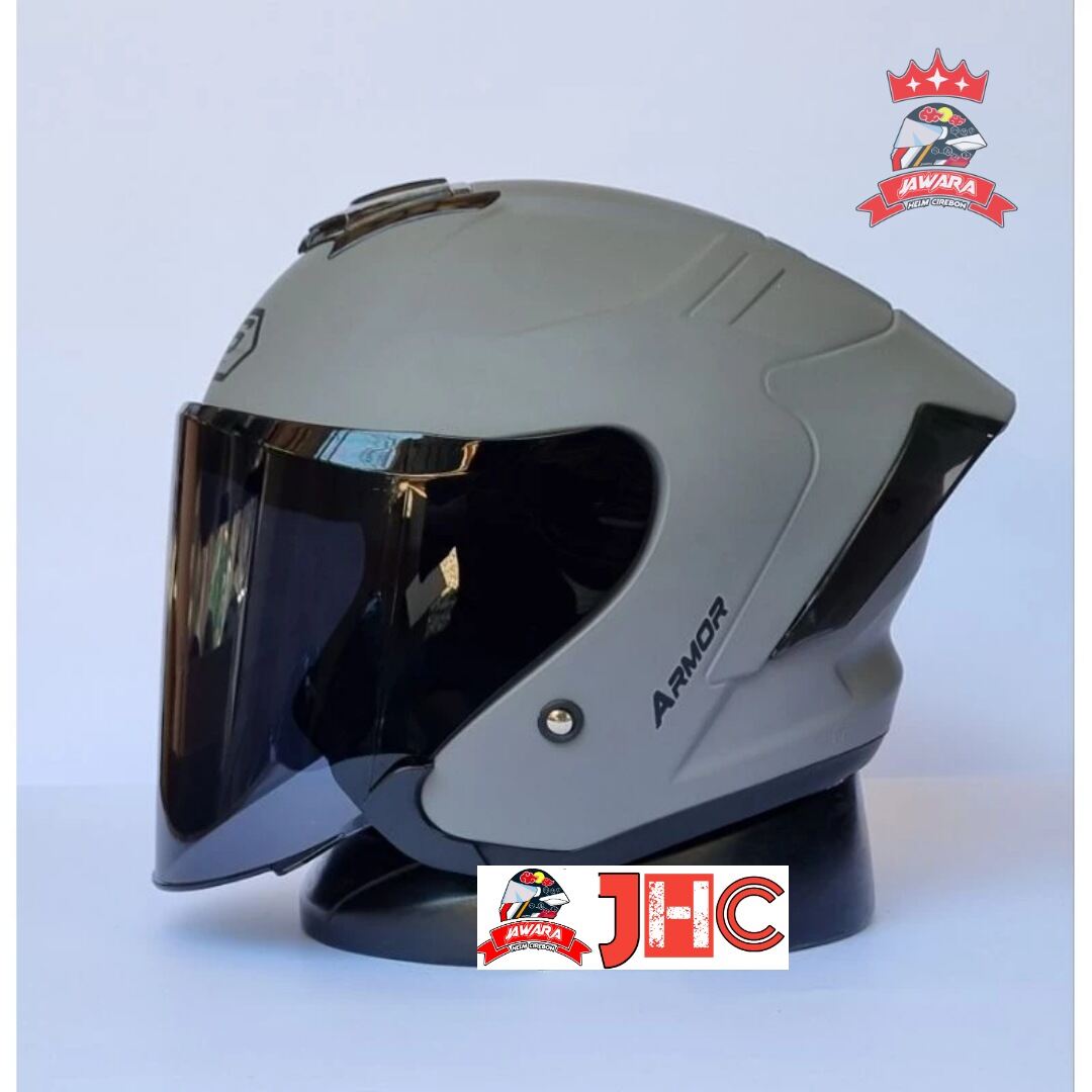 HELM JS ARMOR SOLID WARNA GREY DOF HELM HALF FACE STANDAR SNI PAKET ...
