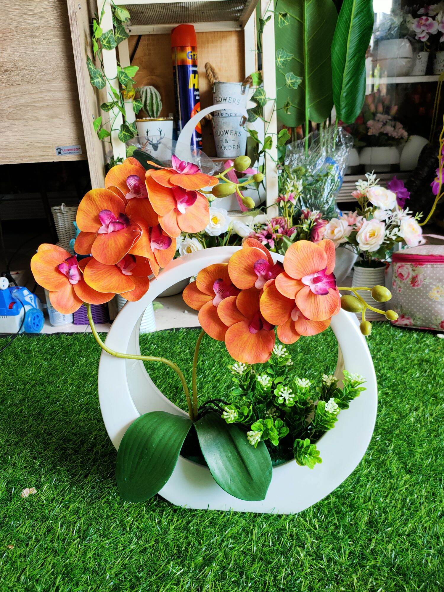 bunga anggrek semu latex cabang 2 combinasi daun soka pot lingkar ...